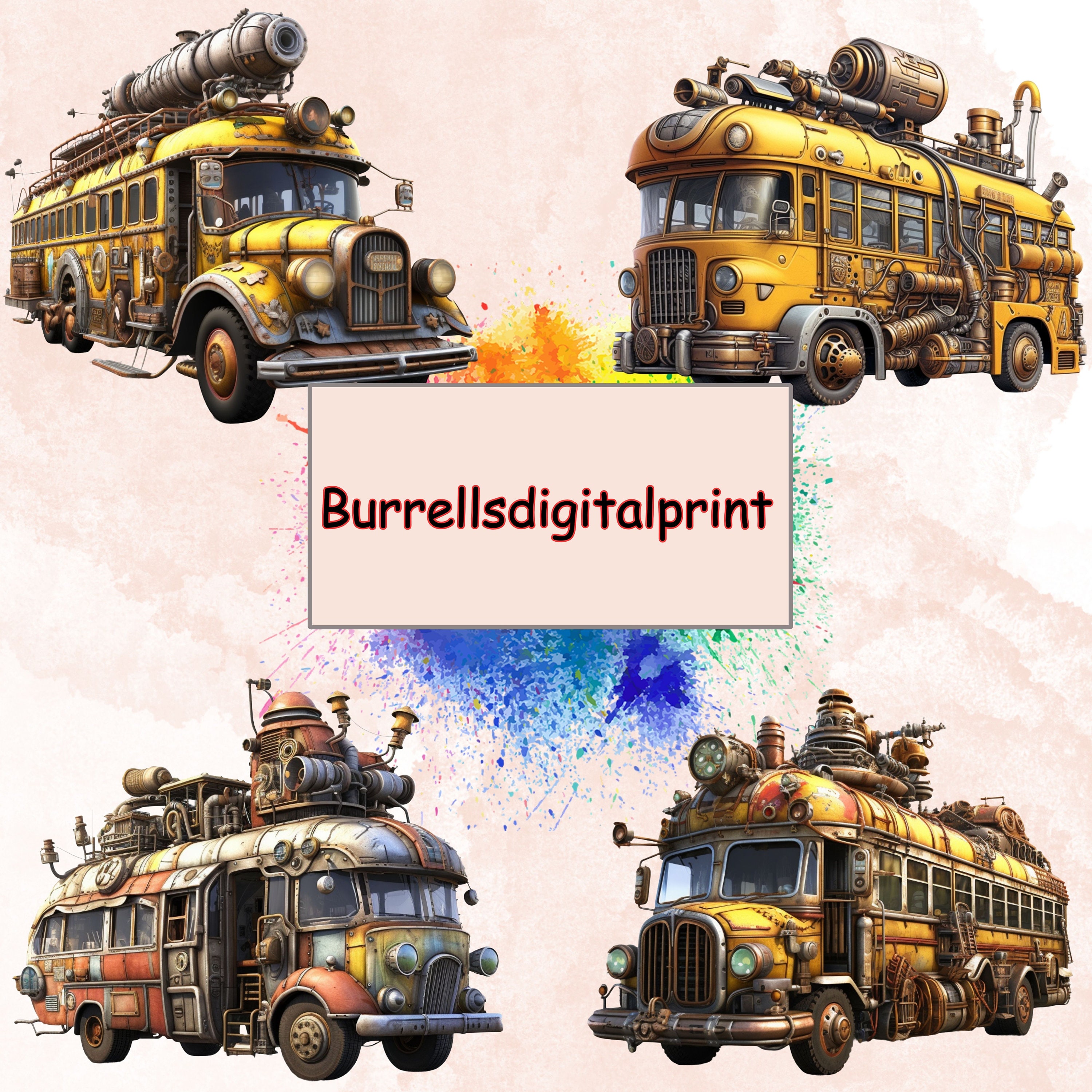 Bus Clipart, Steampunk Bus Clipart, Vehicle Clipart, Commercial Use ...