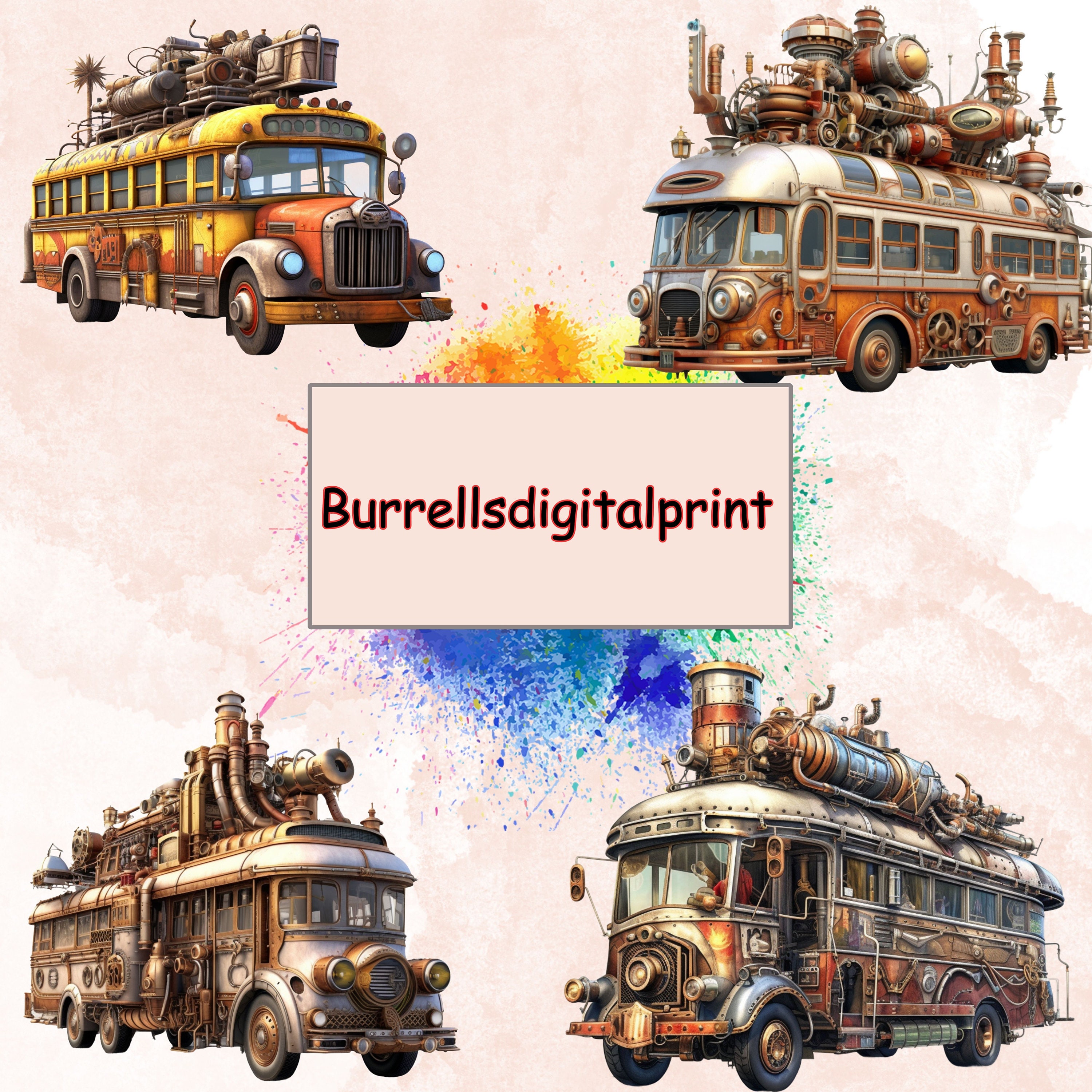 Bus Clipart, Steampunk Bus Clipart, Vehicle Clipart, Commercial Use ...