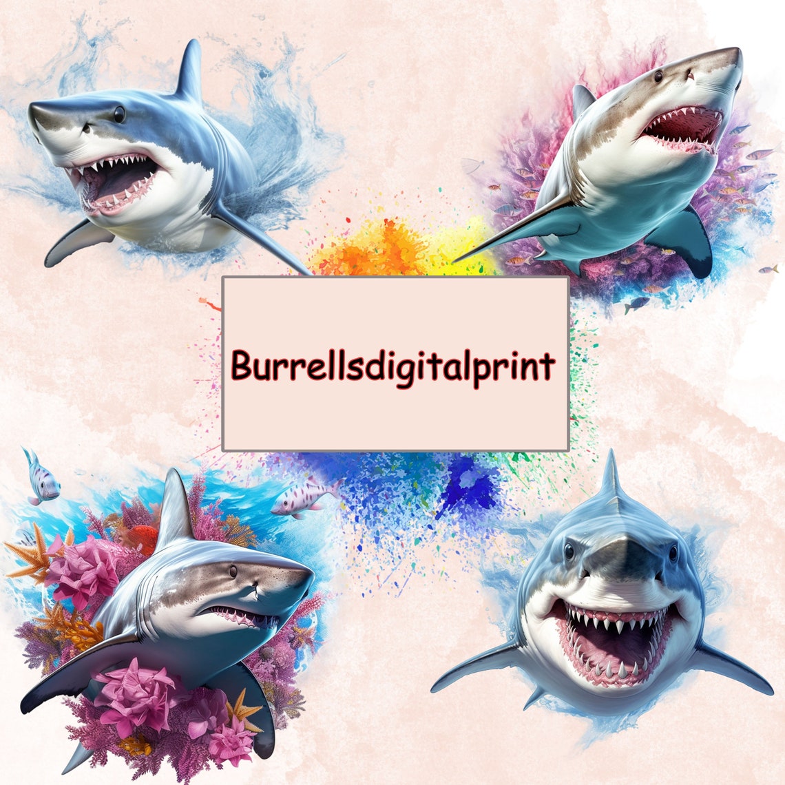 Great White Shark Clipart: Ocean Wildlife, Marine Creatures, Commercial ...
