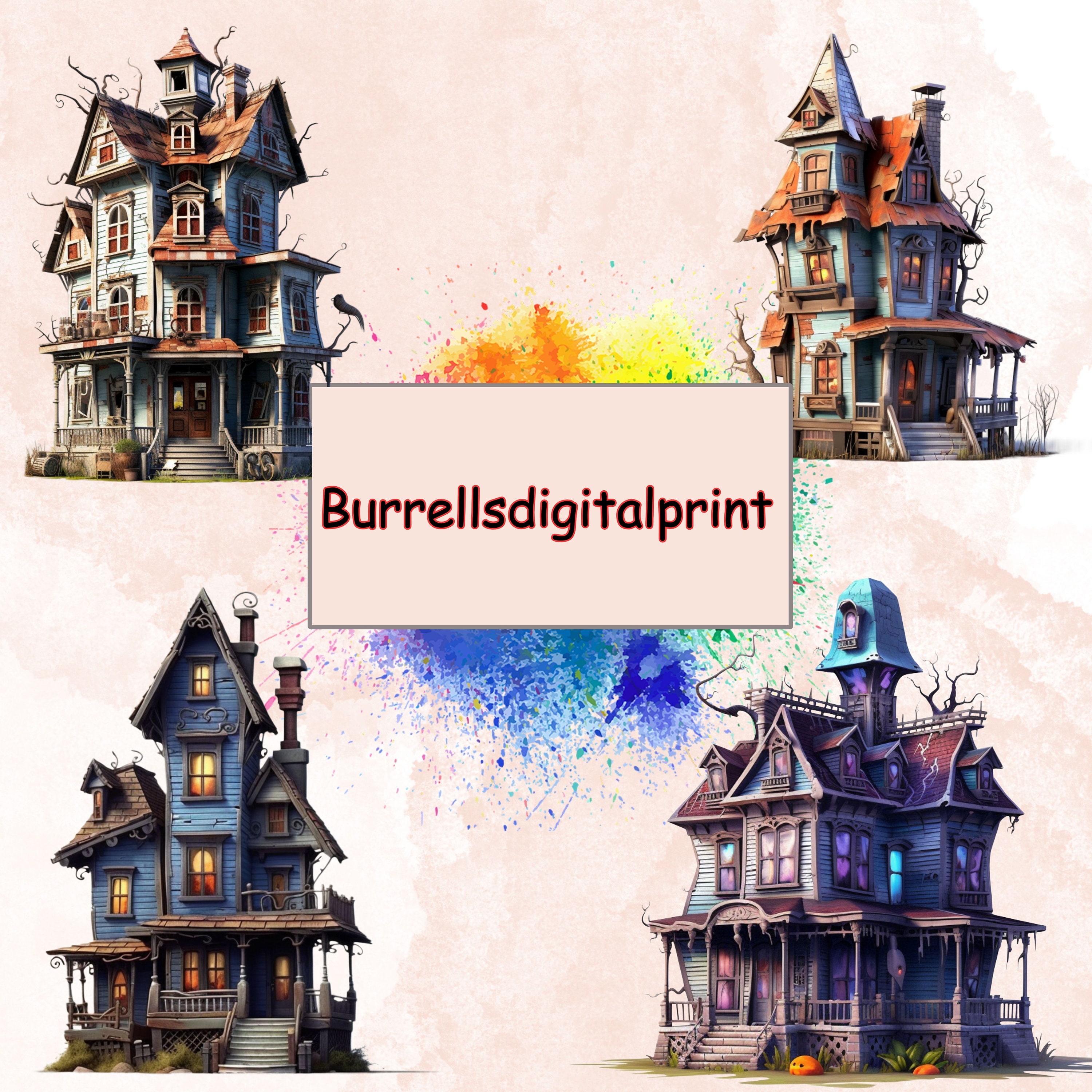 Haunted House Clipart, Halloween Clipart, Commercial Use, Transparent ...