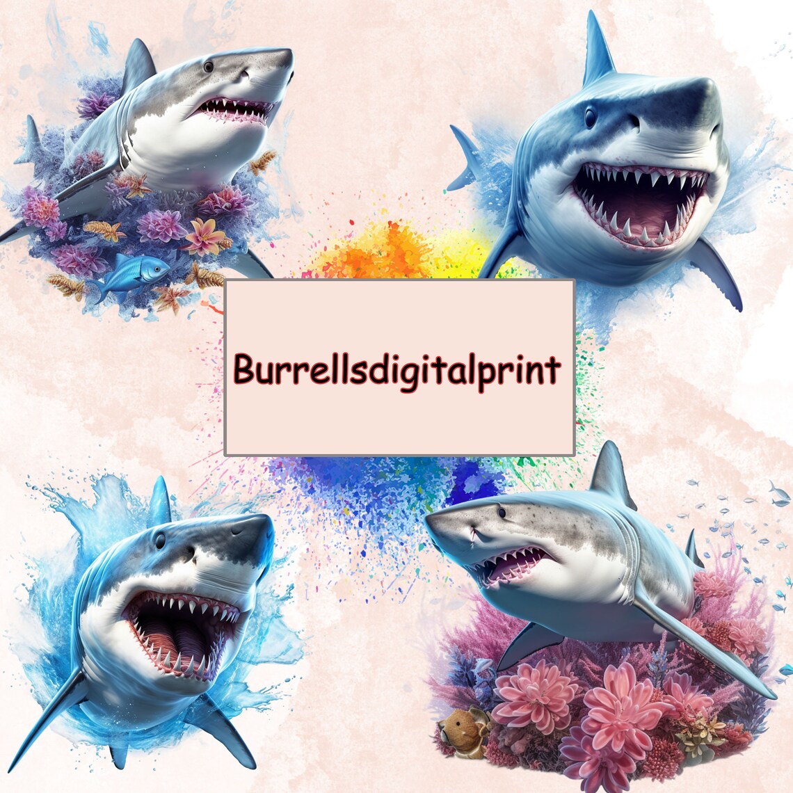 Great White Shark Clipart: Ocean Wildlife, Marine Creatures, Commercial ...