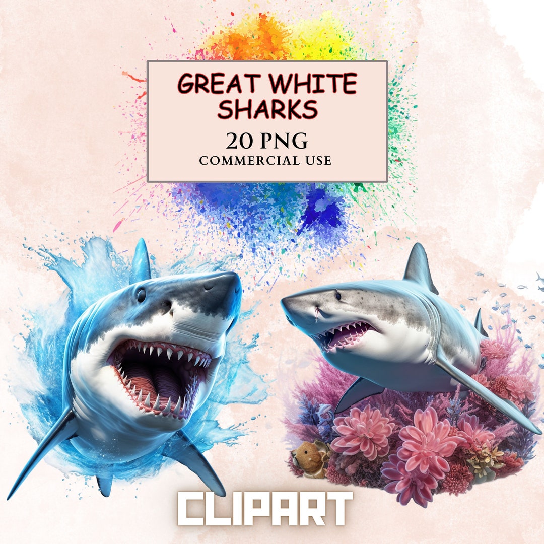 Great White Shark Clipart: Ocean Wildlife, Marine Creatures, Commercial ...