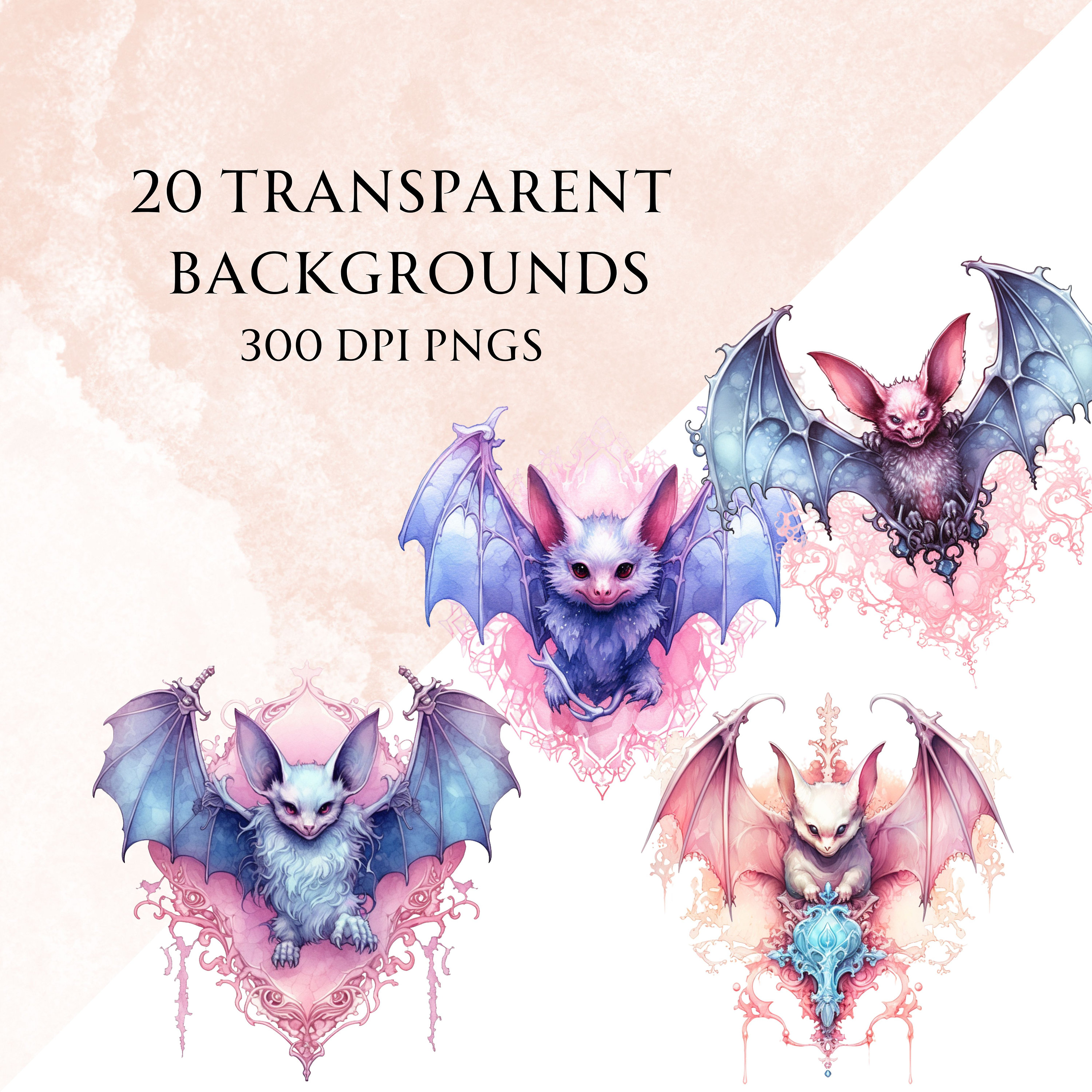 Pastel Bats Clipart Bundle, Clipart for Commercial Use, Transparent ...