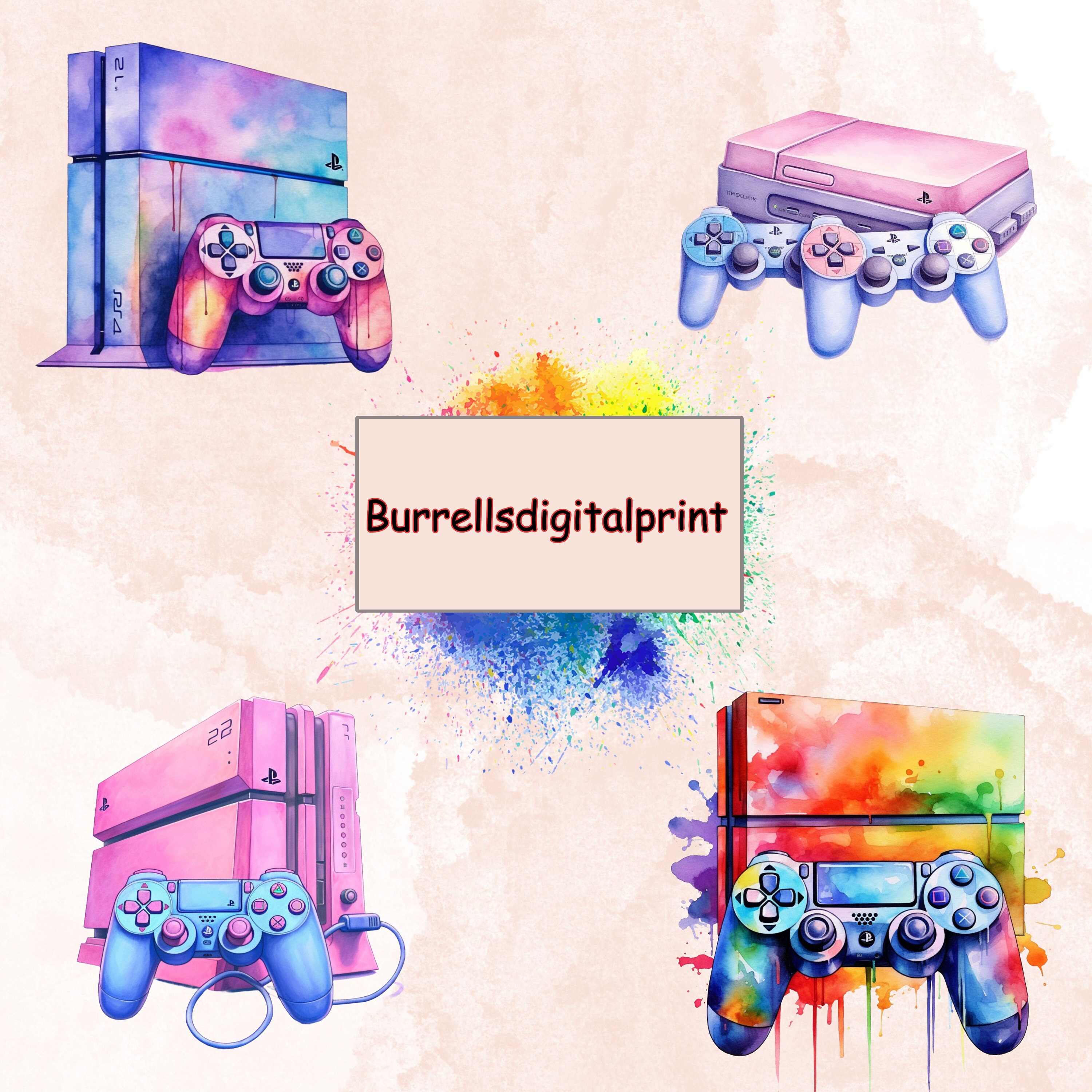 Watercolor Playstation Clipart PNG Bundle Watercolor Digital - Etsy