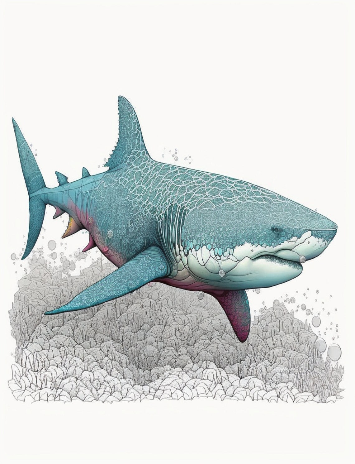 Realistic Shark Coloring Pages for Adults 20 Images - Etsy