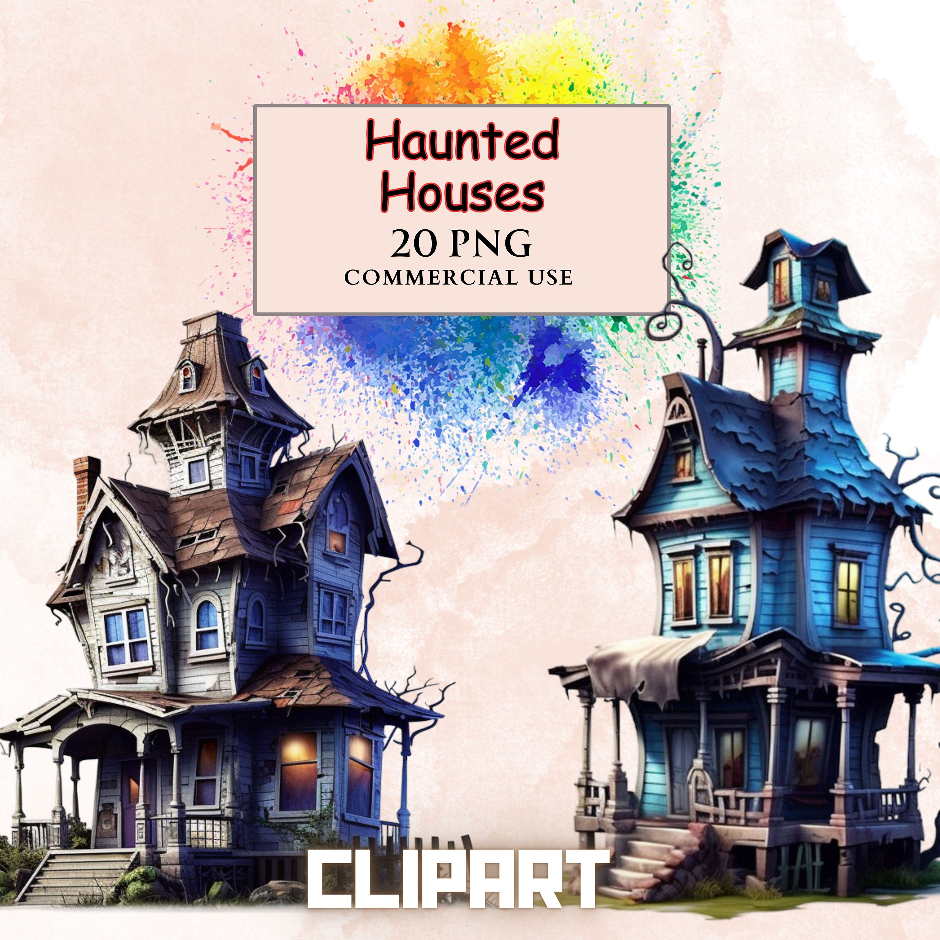 Haunted House Clipart, Halloween Clipart, Commercial Use, Transparent ...