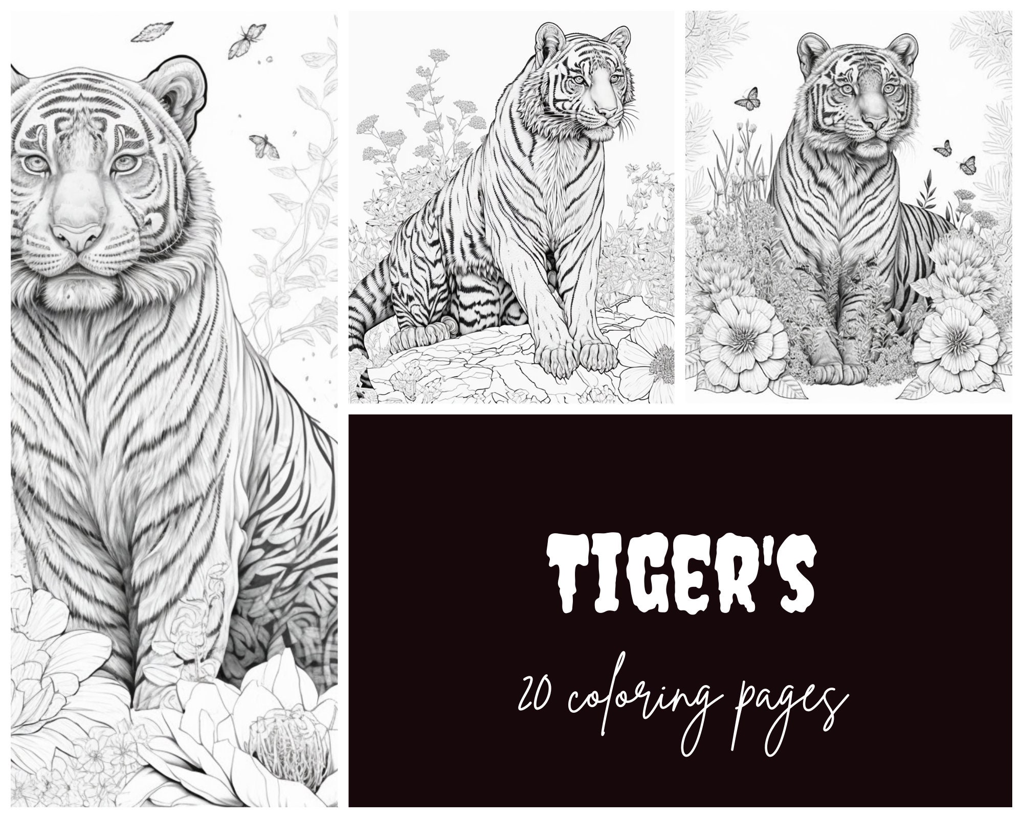 Relax and Roar: 20 Majestic and Relaxing Tiger Coloring Pages - Etsy