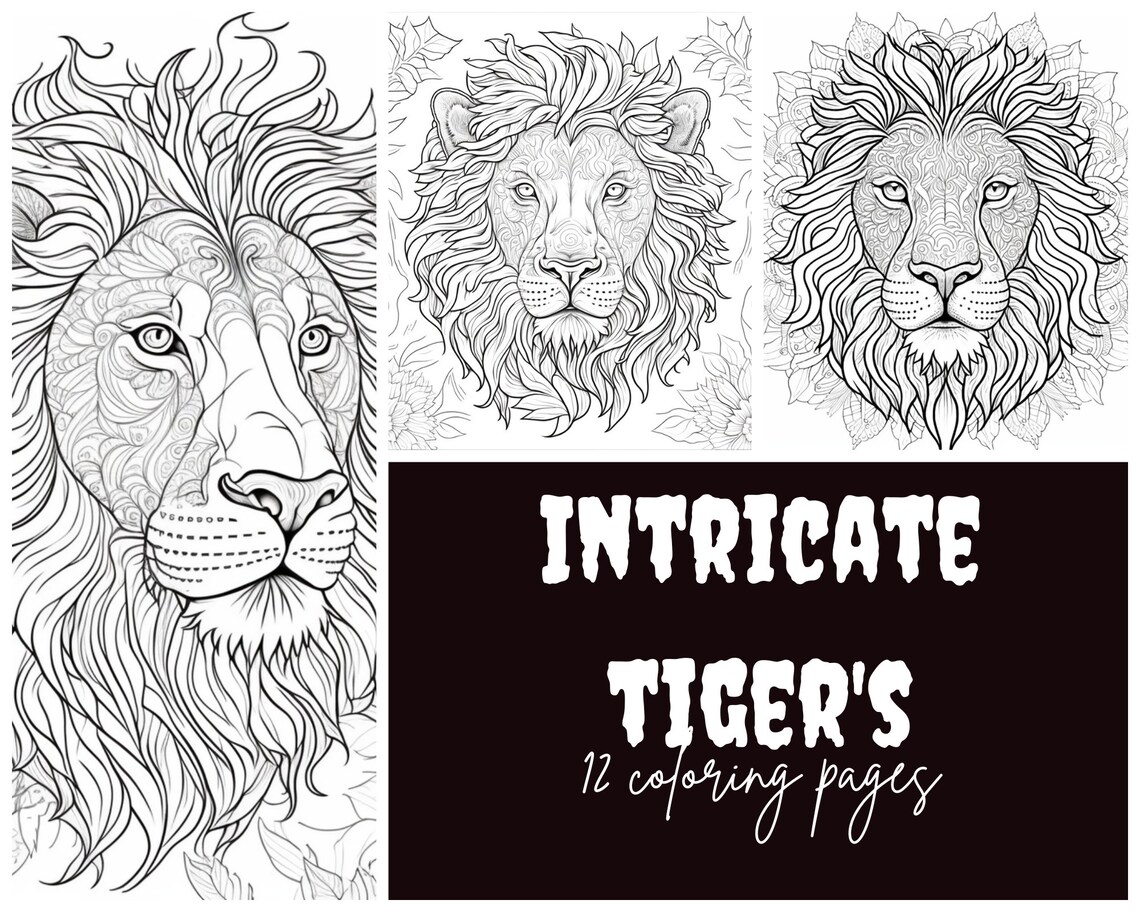 12 Intricate Lion Face Coloring Pages: Adult Coloring Page - Etsy