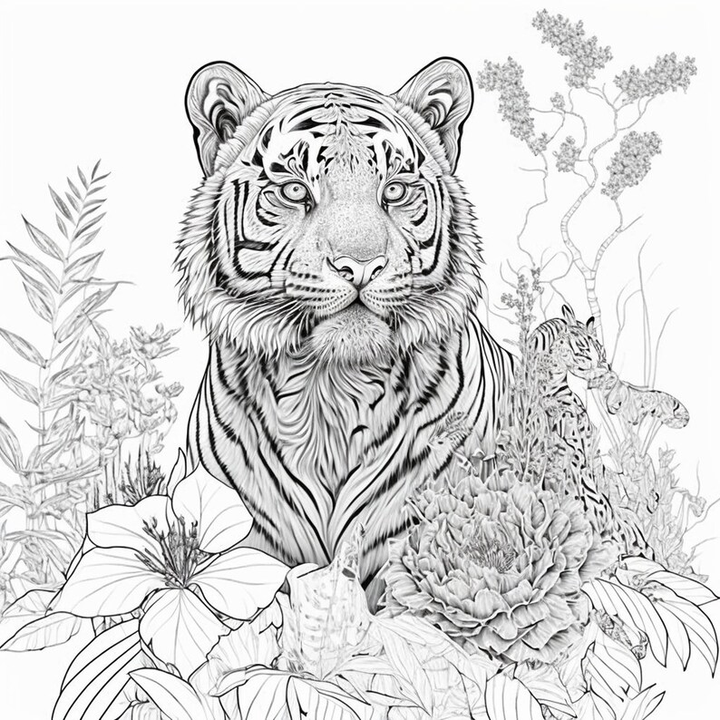Relax and Roar: 20 Majestic and Relaxing Tiger Coloring Pages - Etsy