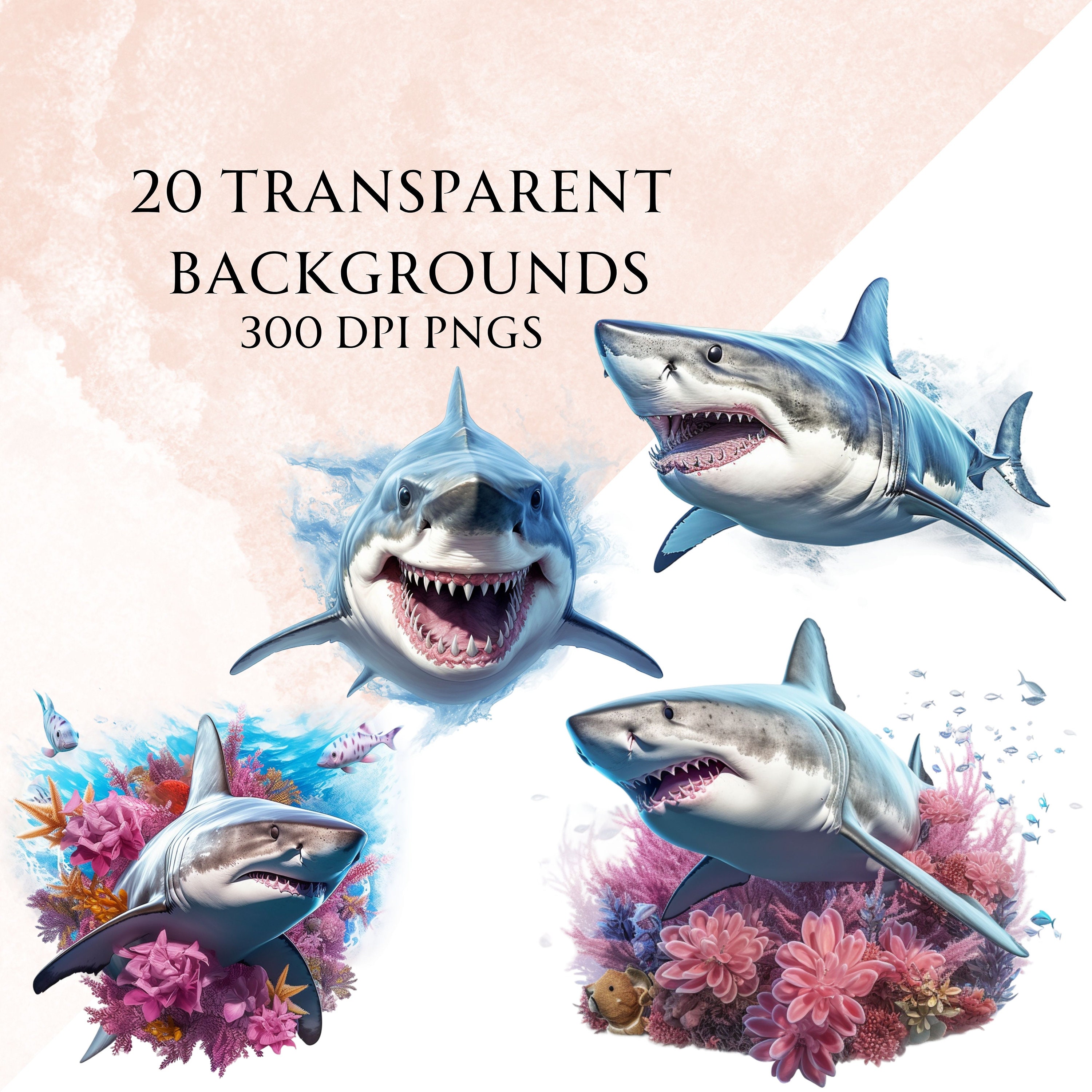 Great White Shark Clipart: Ocean Wildlife, Marine Creatures, Commercial ...