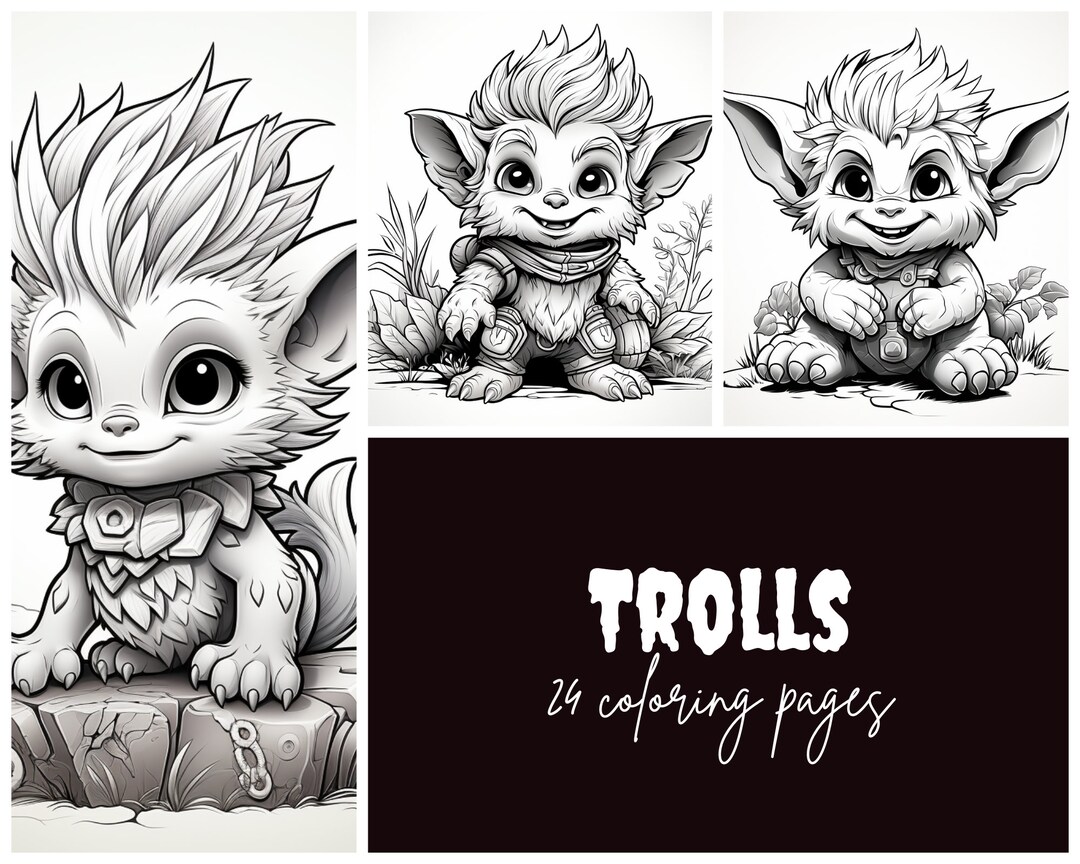 24 Baby Trolls Fantasy Coloring Page Book, Adults + Kids- Instant ...