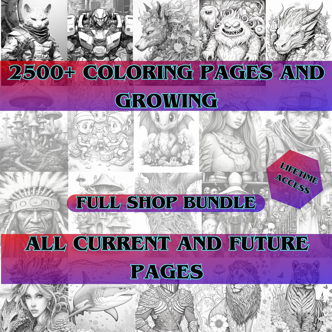 Full Shop Coloring Pages 2500+, Whole Shop Bundle, Adult Coloring Book ...