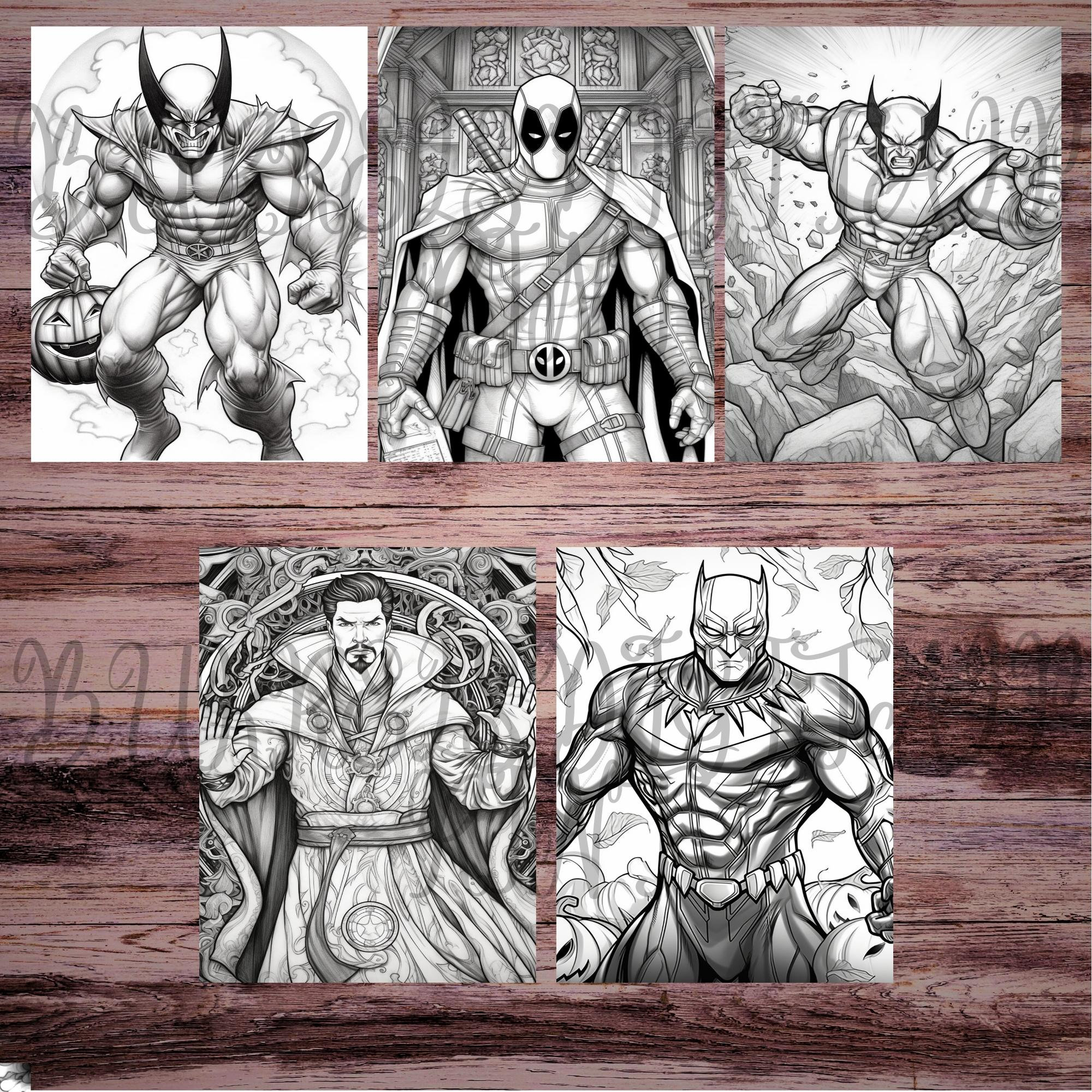25 Superhero Halloween Coloring Pages, Greyscale, Light and Dark ...