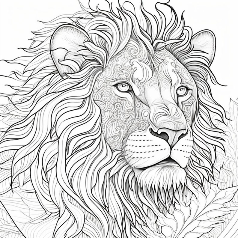 12 Intricate Lion Face Coloring Pages: Adult Coloring Page - Etsy