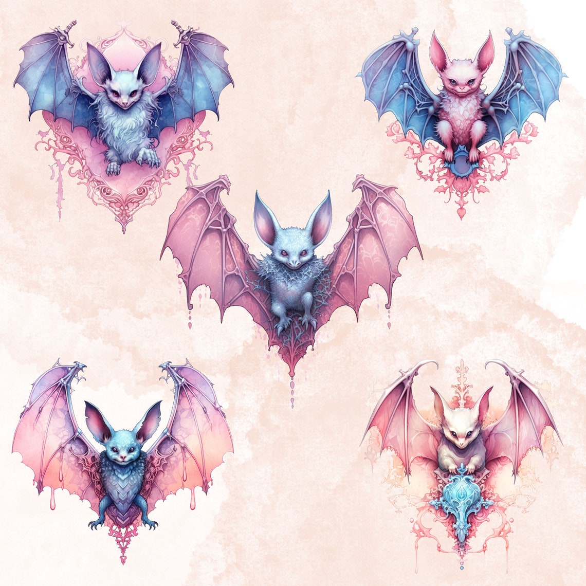 Pastel Bats Clipart Bundle Clipart for Commercial Use - Etsy