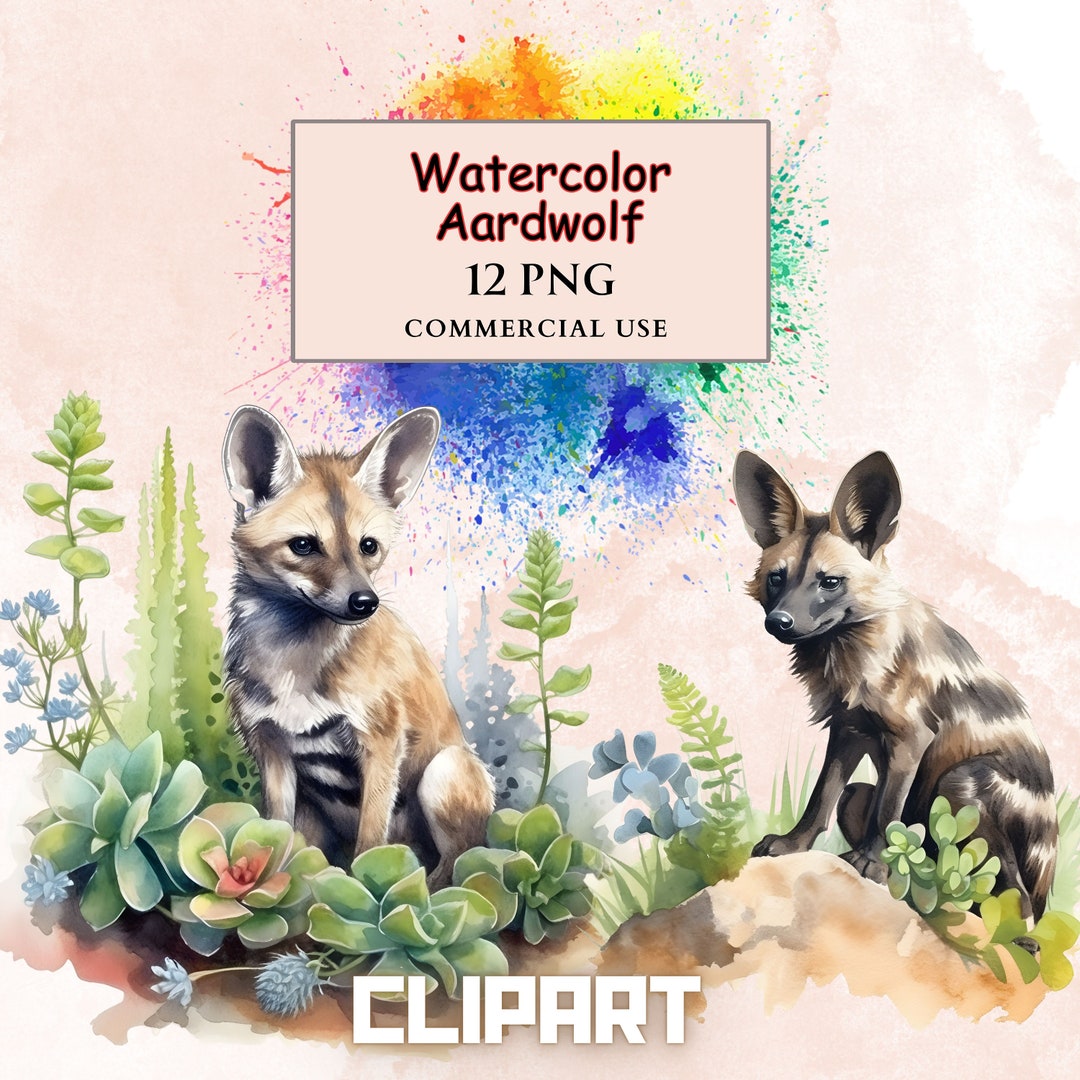 Watercolor Aardwolf Clipart PNG Bundle, Digital Scrapbooking Elements ...