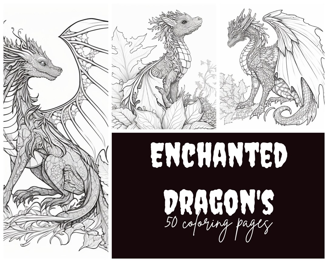 50 Enchanted Dragon Realms: A Fantasy Coloring Book for Adults - Etsy