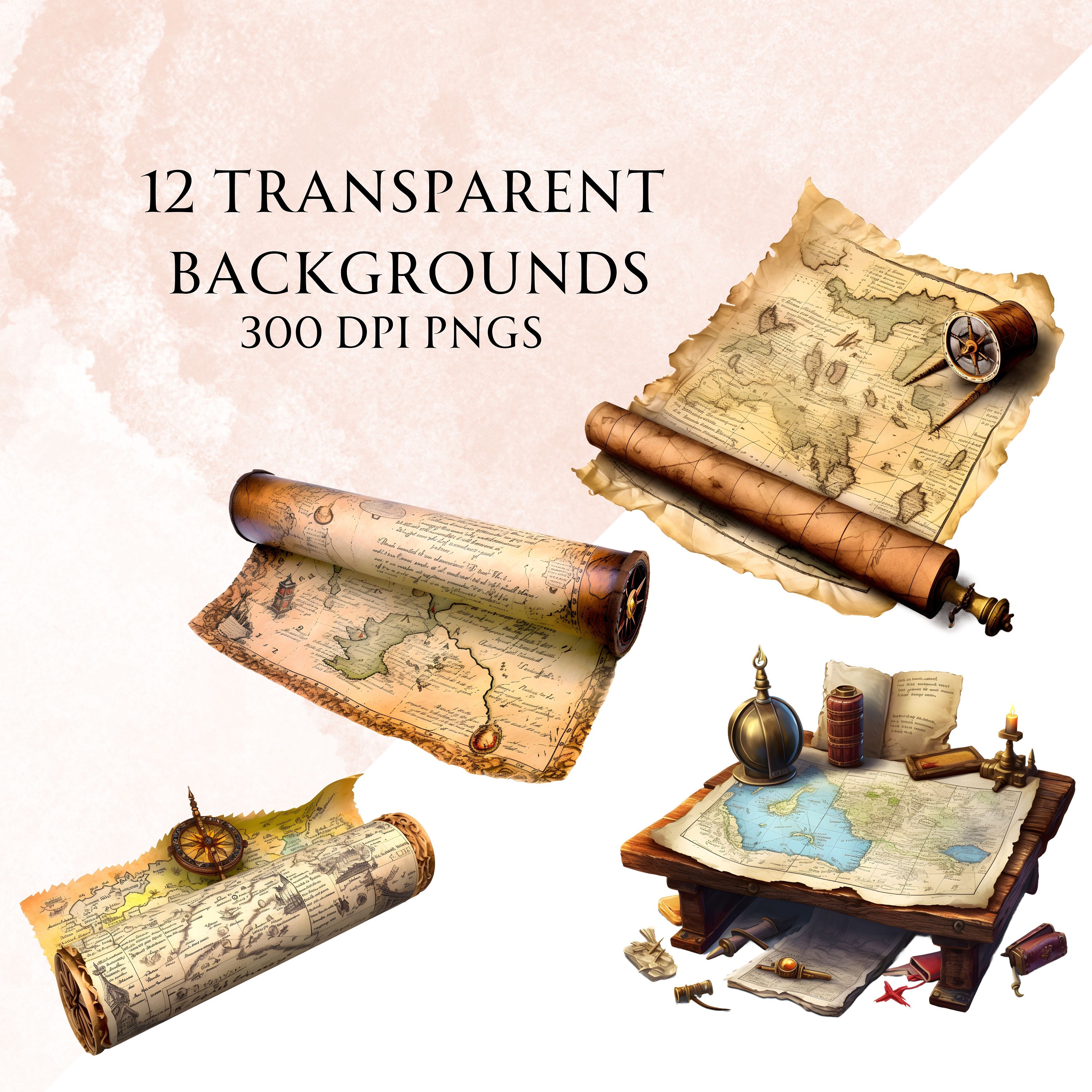 Treasure Map Clipart PNG Bundle, Digital Scrapbooking Elements, Pirate ...