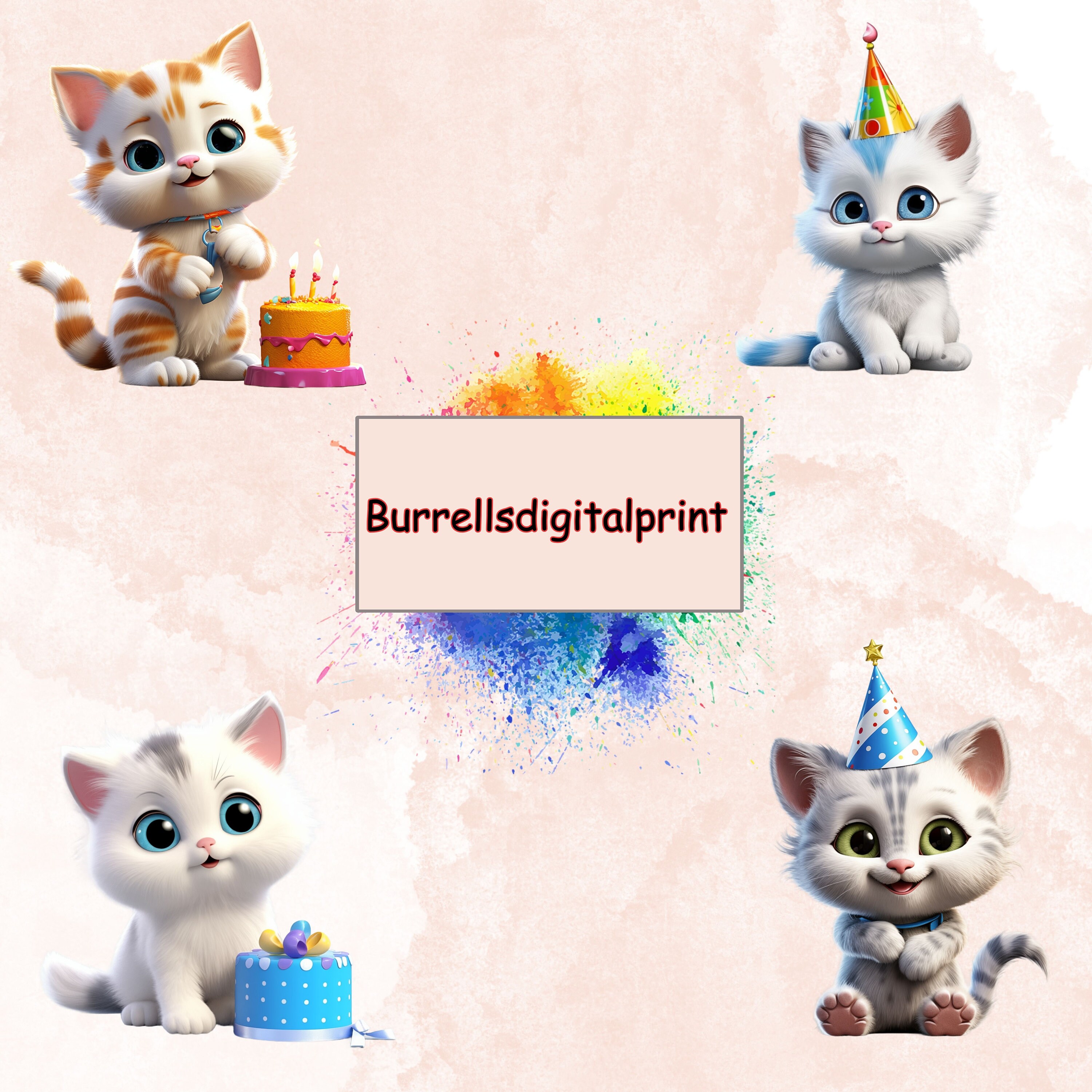 Cute Cat Birthday Clipart: Kids' DIY, Decor, Party, Commercial Use, PNG ...