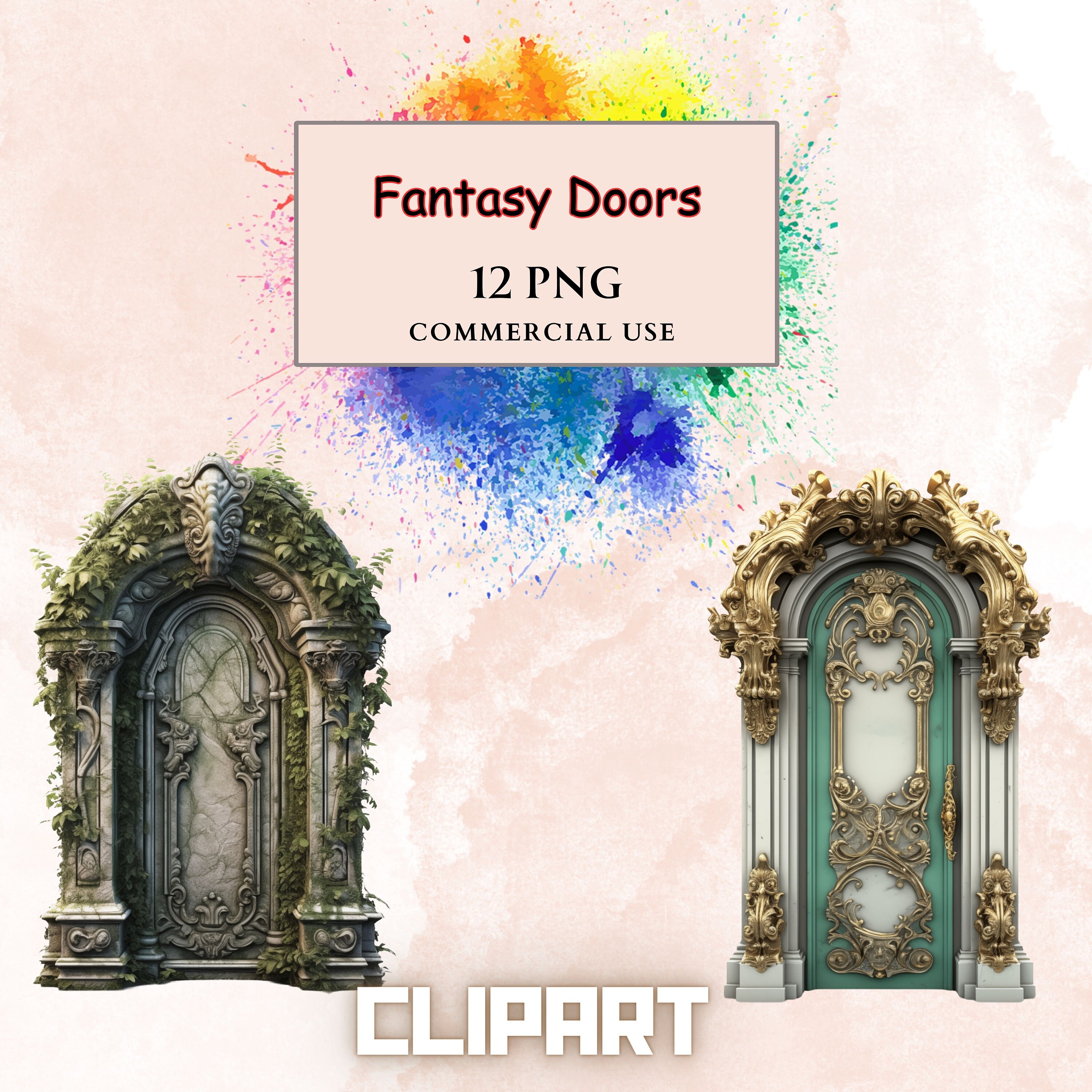 Fantasy Doors Clipart Bundle, Digital Scrapbooking Elements, Fantasy ...