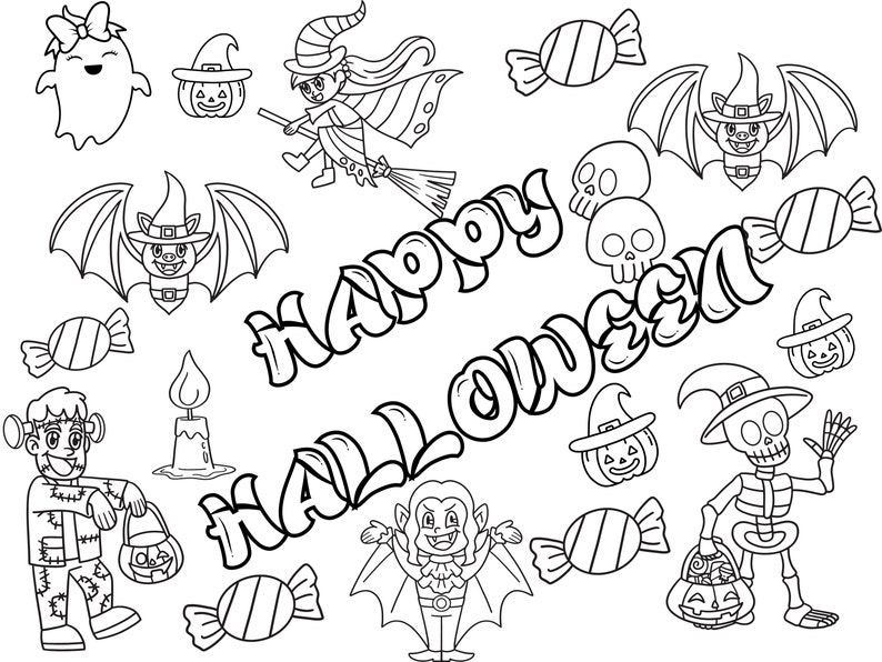 Halloween Kids Coloring Poster Printable File Oversized - Etsy