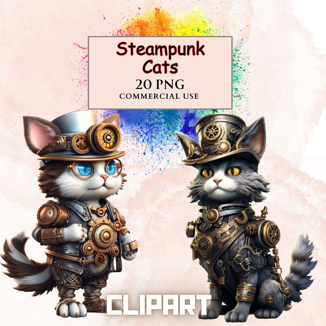 Cats Clipart, Steampunk Clipart, Steampunk Cats Clipart, 3D Clipart ...