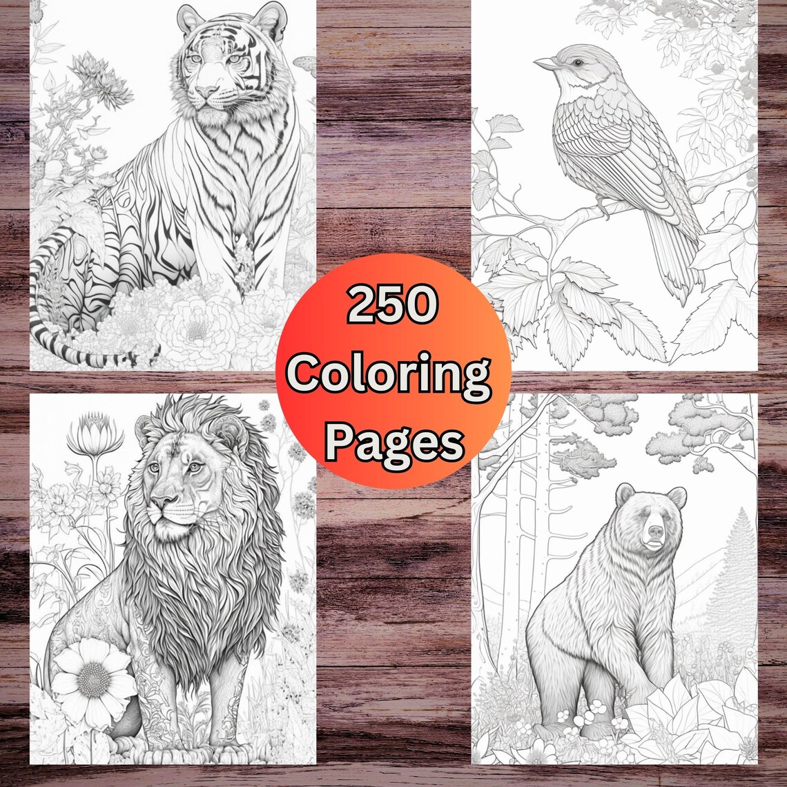 250 Animal Coloring Pages Animal Coloring Book Relaxing Coloring Pages ...