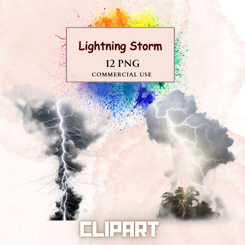 Lightning Storm Clipart Bundle, Digital Scrapbooking Elements, Fantasy ...