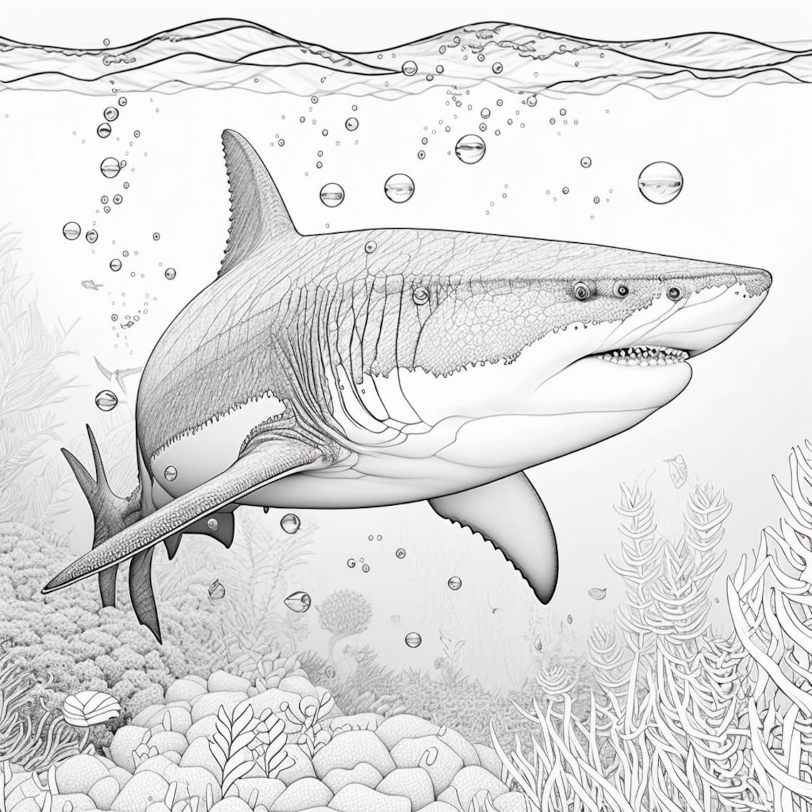 Realistic Shark Coloring Pages for Adults 20 Images - Etsy