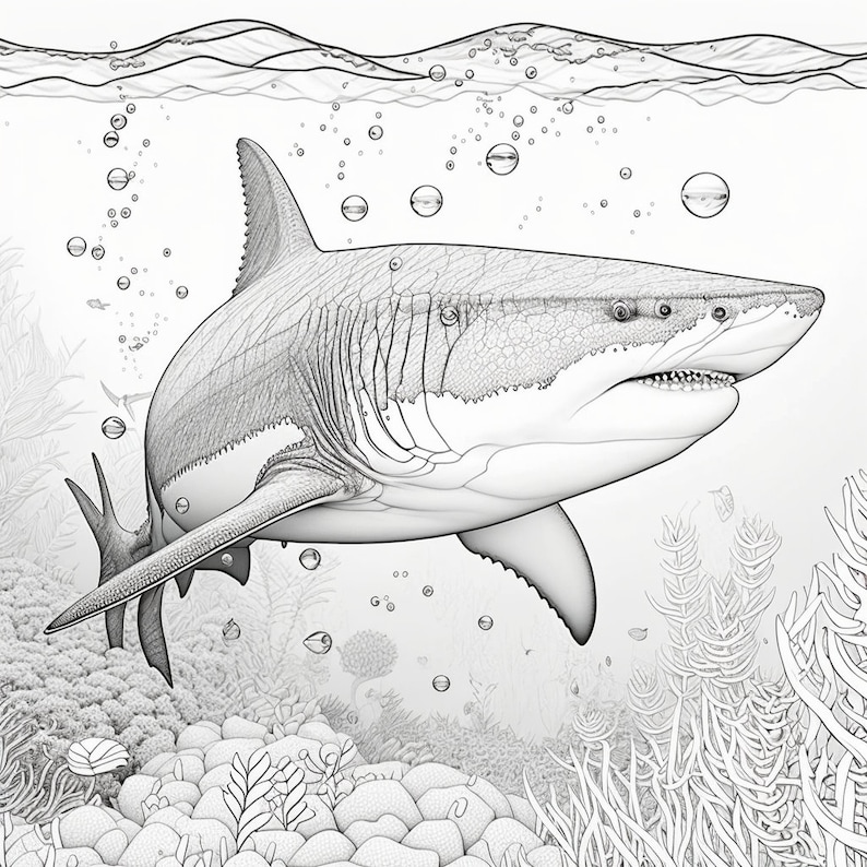 Realistic Shark Coloring Pages for Adults 20 Images - Etsy