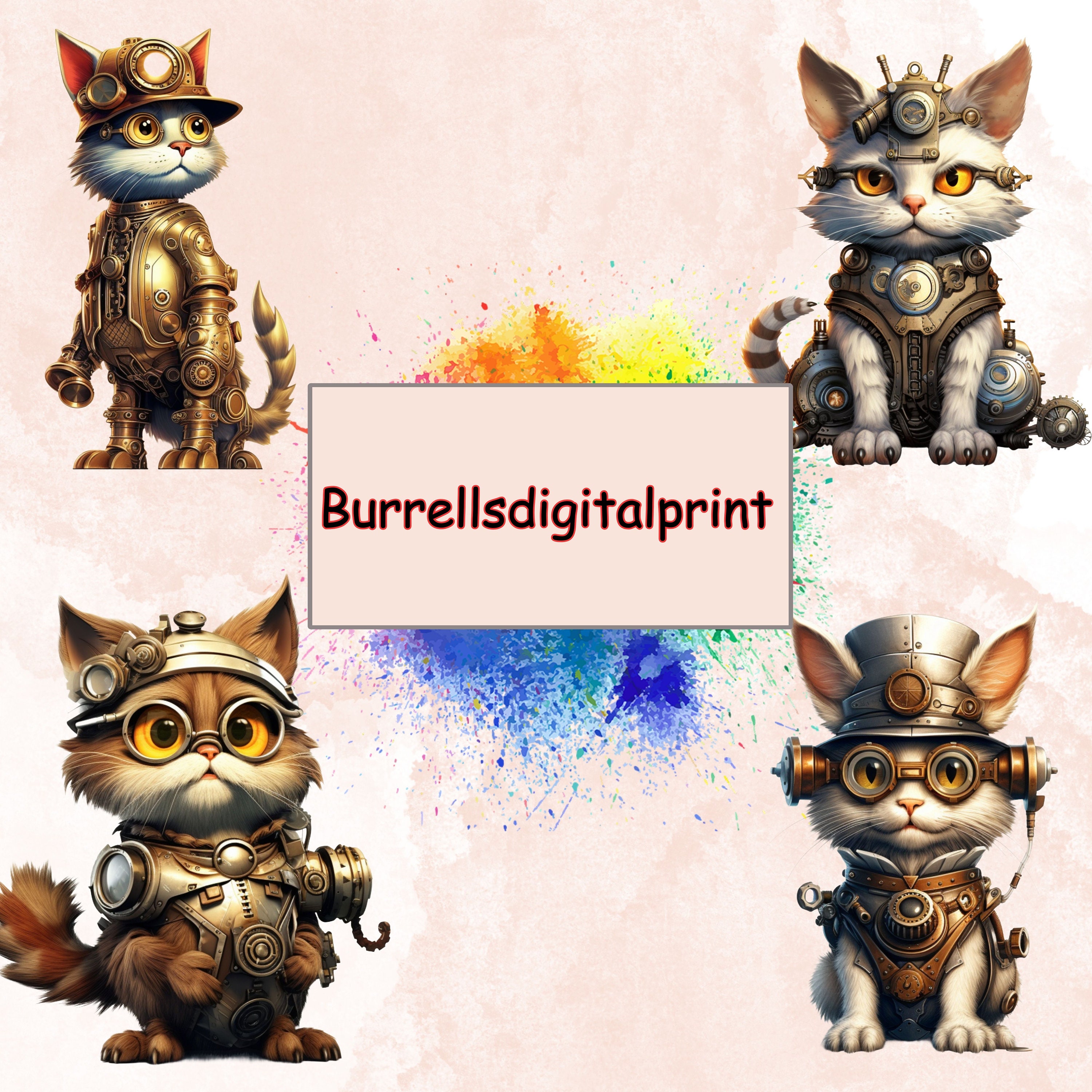 Cats Clipart Steampunk Clipart Steampunk Cats Clipart 3D - Etsy