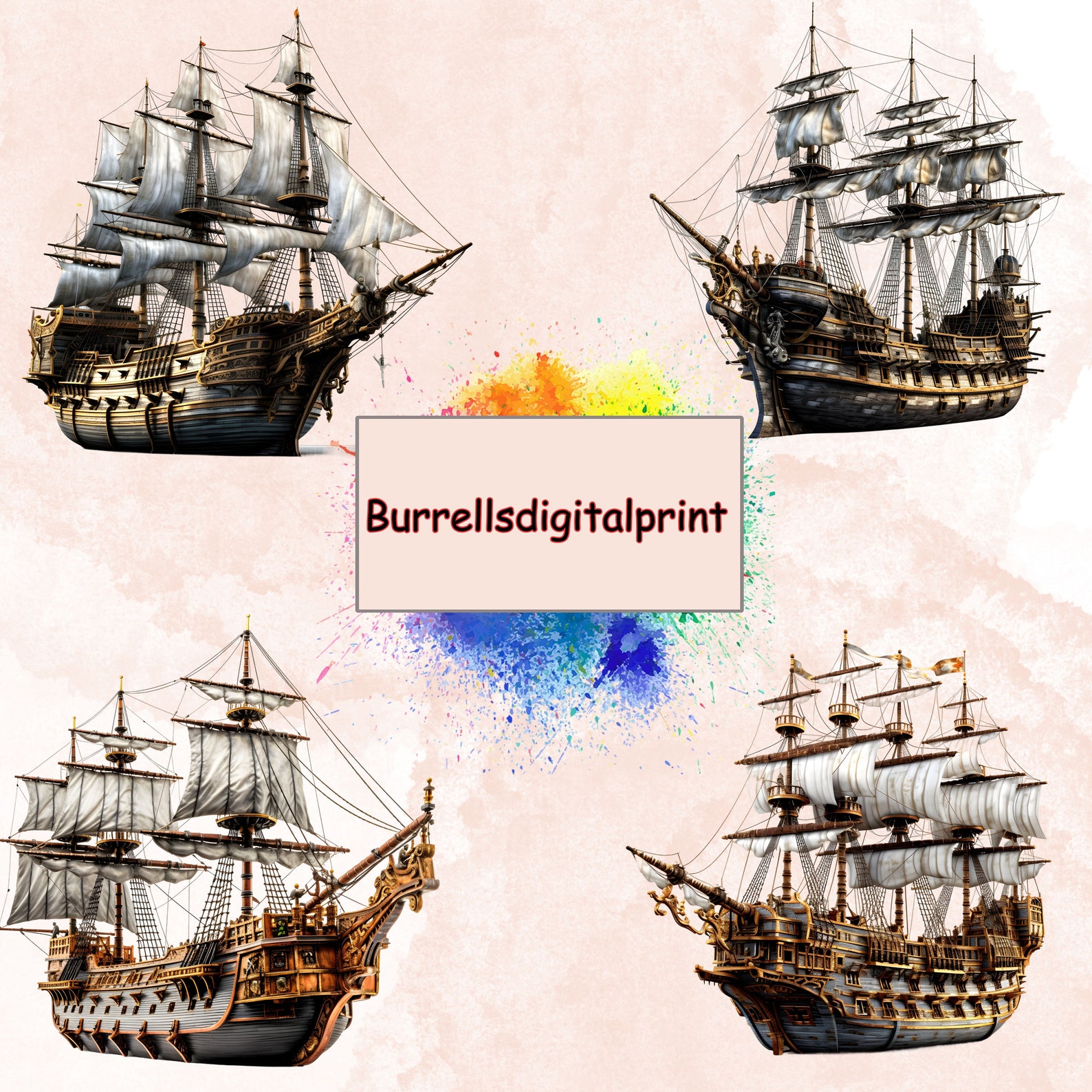 Pirate Ship Clipart PNG Bundle, Digital Scrapbooking Elements, Pirate ...