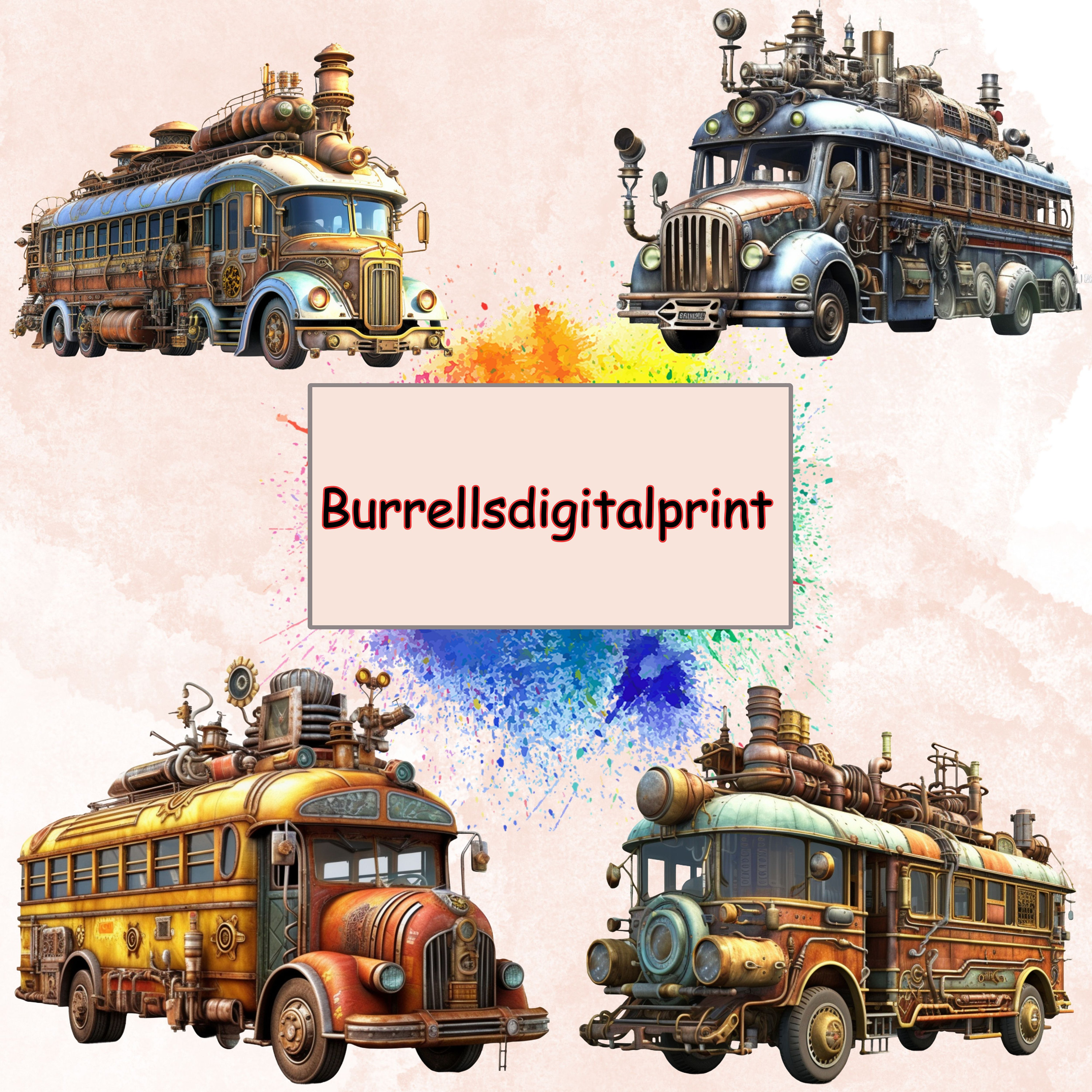 Bus Clipart, Steampunk Bus Clipart, Vehicle Clipart, Commercial Use ...