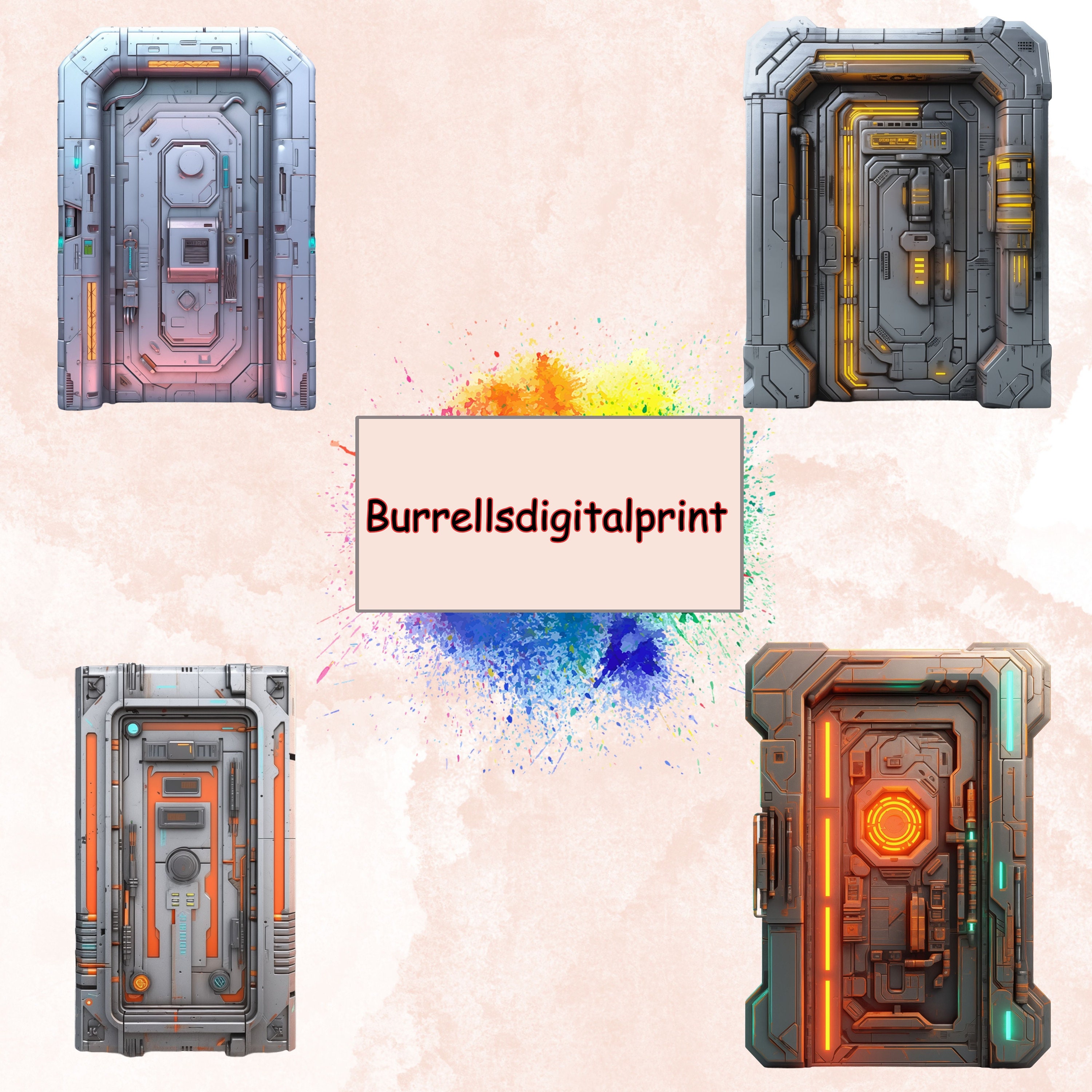 Cyberpunk Door Clipart Bundle, Digital Scrapbooking Elements, Fantasy ...