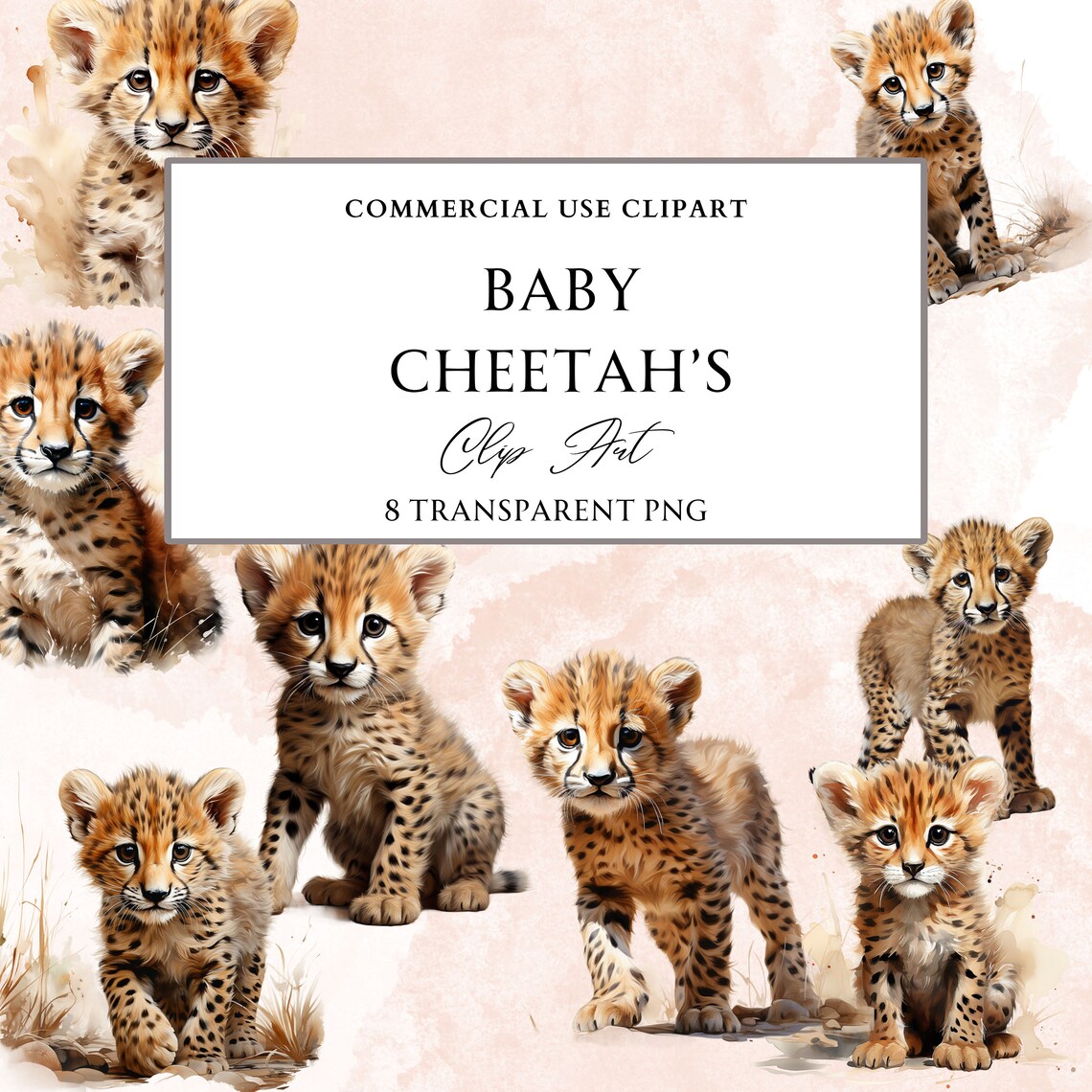 Baby Cheetah Clipart Bundle, Clipart for Commercial Use, Transparent ...