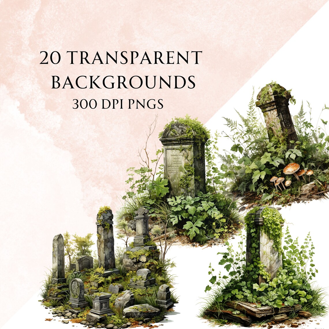 Woodland Gravestones Clipart Bundle, Clipart for Commercial Use ...