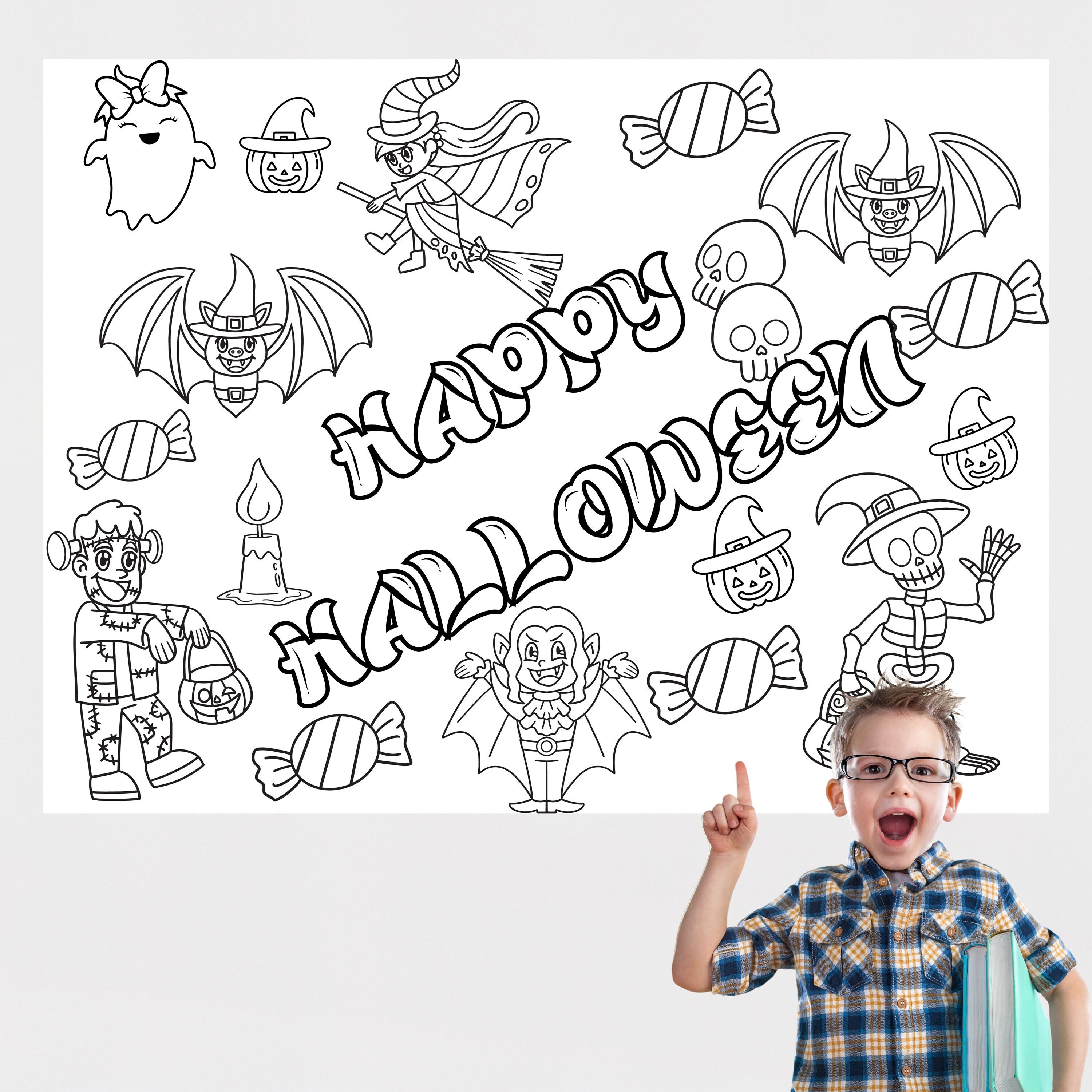 Halloween Kids Coloring Poster Printable File Oversized - Etsy
