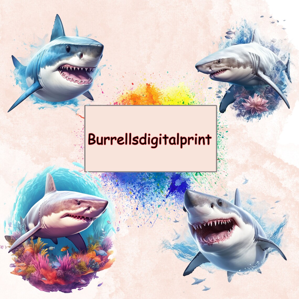 Great White Shark Clipart: Ocean Wildlife, Marine Creatures, Commercial ...
