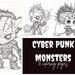 12 Pack Stress Relief Coloring Page, Cyber Punk Adorable Monster ...