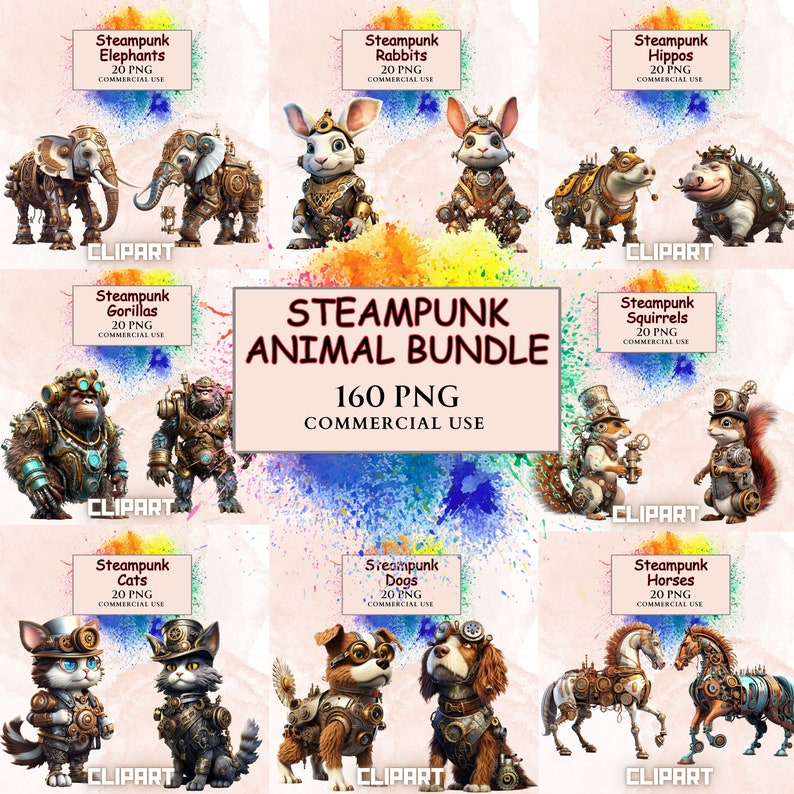 Animal Clipart Bundle Steampunk Bundle Steampunk Animal - Etsy