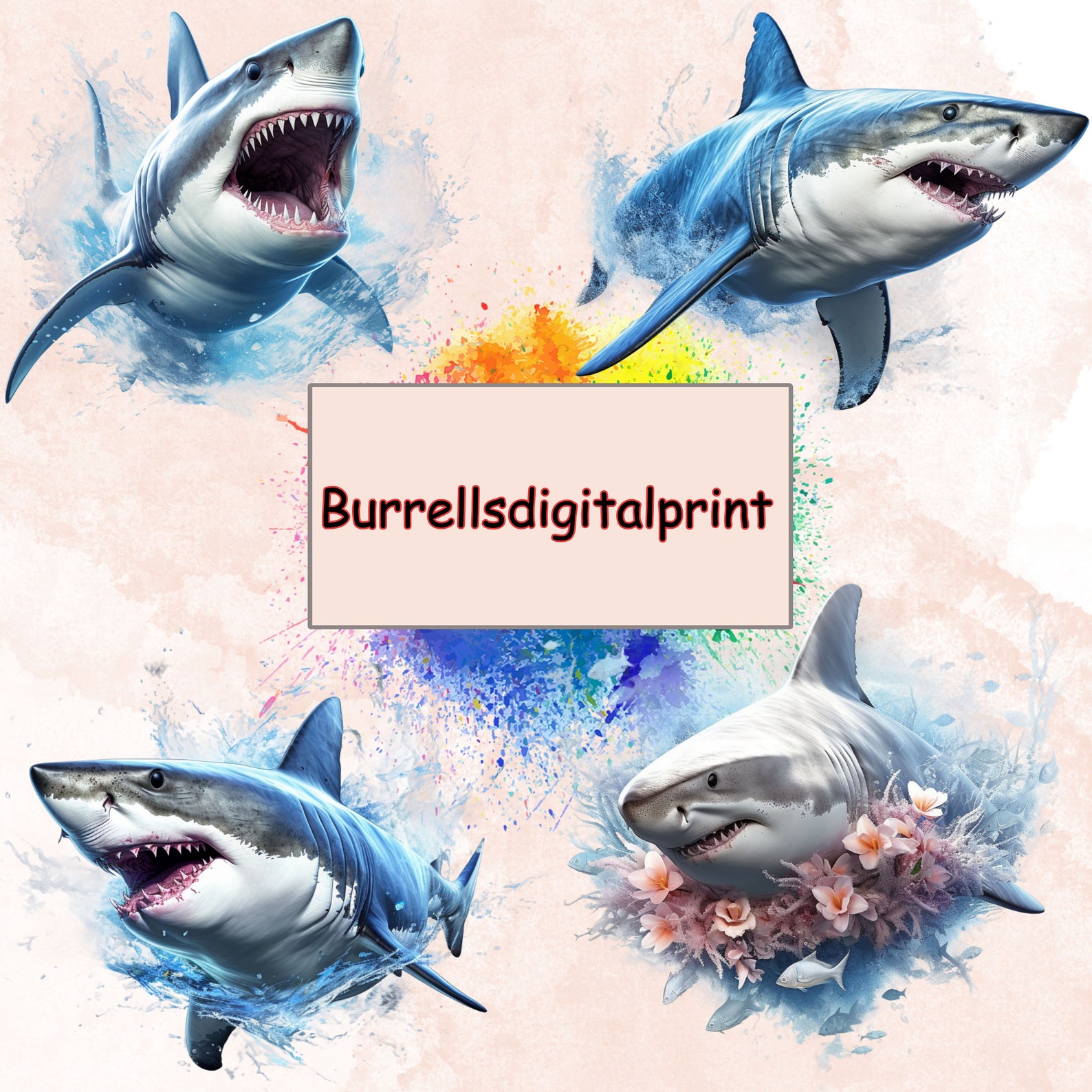 Great White Shark Clipart: Ocean Wildlife, Marine Creatures, Commercial ...