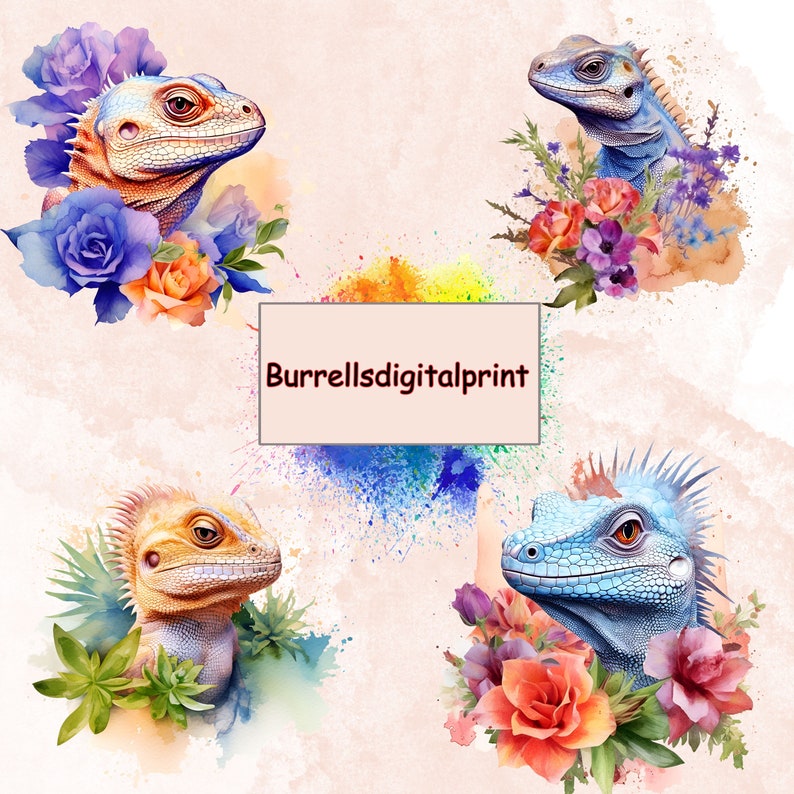 Watercolor Agama Lizard Clipart Bundle Digital Scrapbooking - Etsy