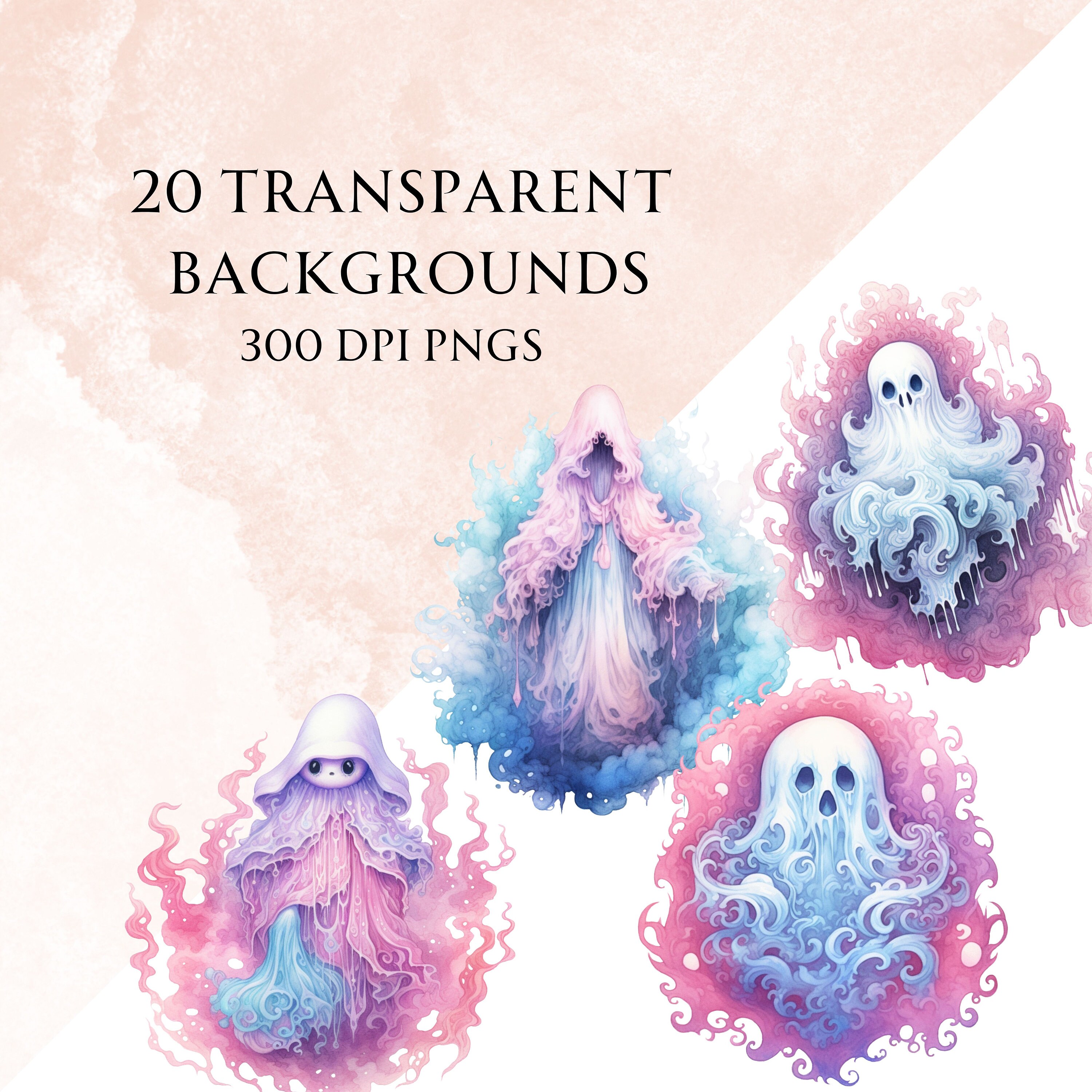 Pastel Ghost Clipart Bundle, Clipart for Commercial Use, Transparent ...