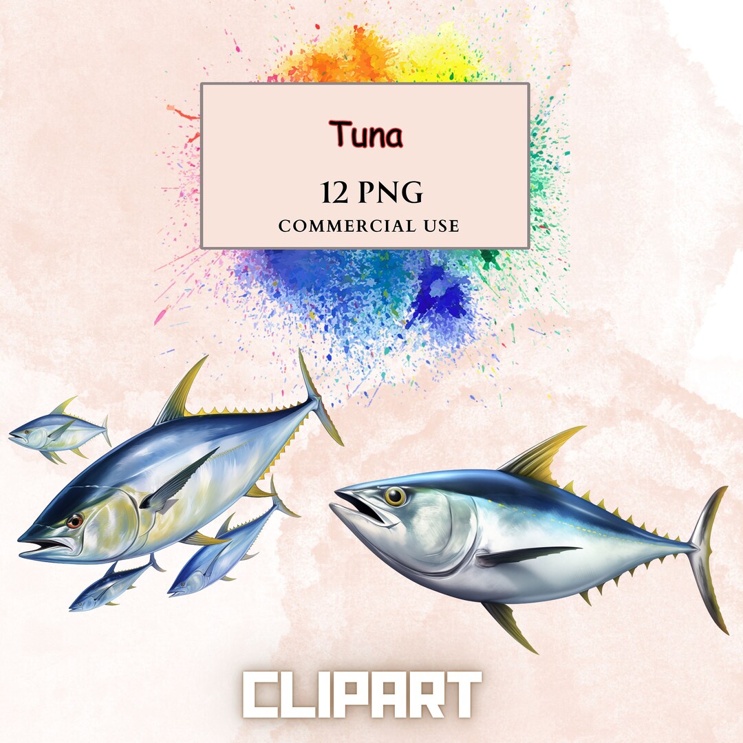 Watercolor Tuna Clipart Bundle, Digital Scrapbooking Elements, Fish ...