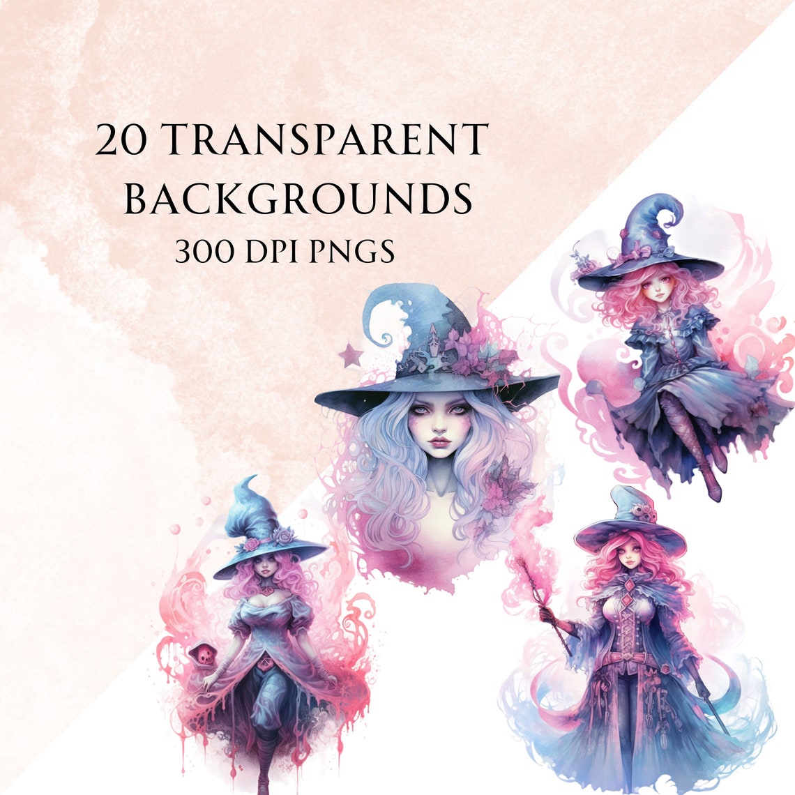 Pastel Witches Clipart Bundle, Clipart for Commercial Use, Transparent ...