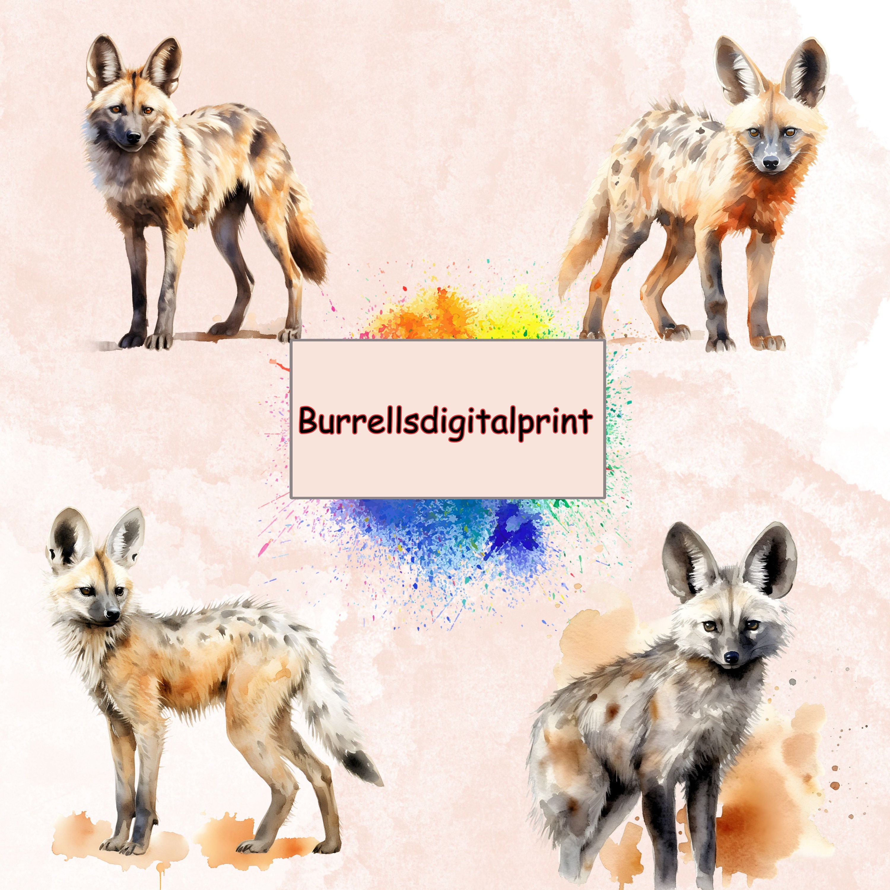 Watercolor Aardwolf Clipart PNG Bundle, Digital Scrapbooking Elements ...