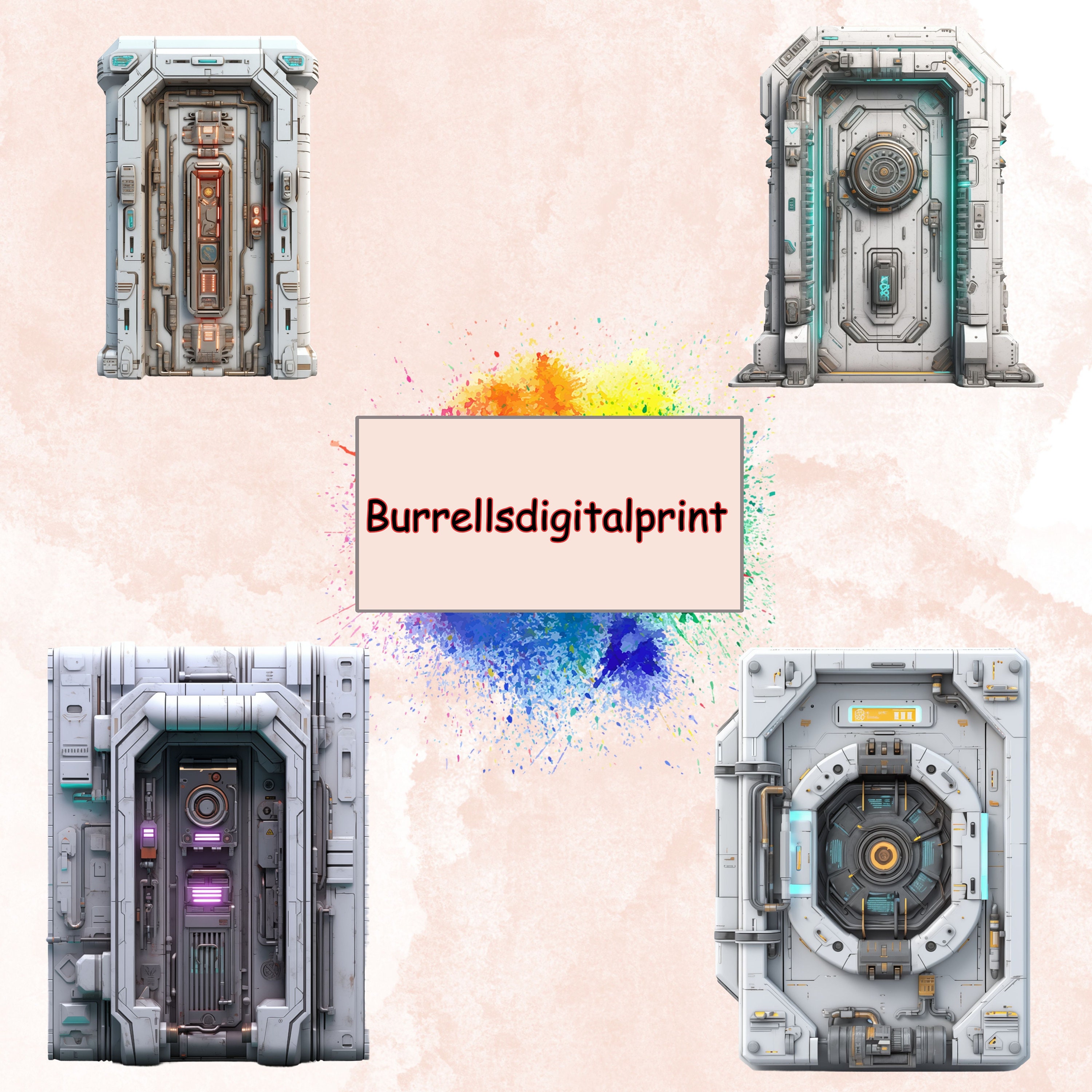 Cyberpunk Door Clipart Bundle, Digital Scrapbooking Elements, Fantasy ...