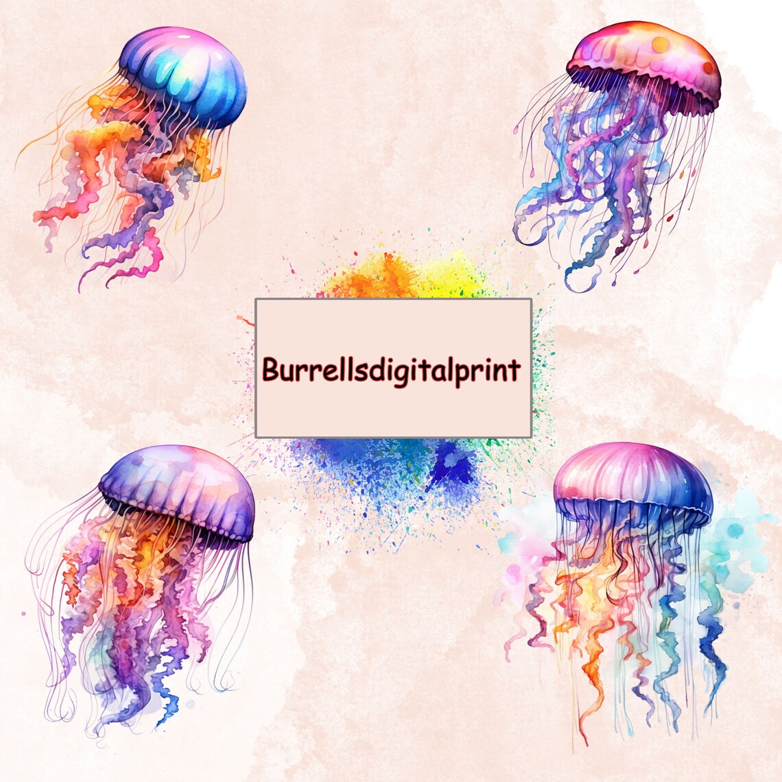 Watercolor Jellyfish Clipart PNG Bundle, Watercolor Digital ...