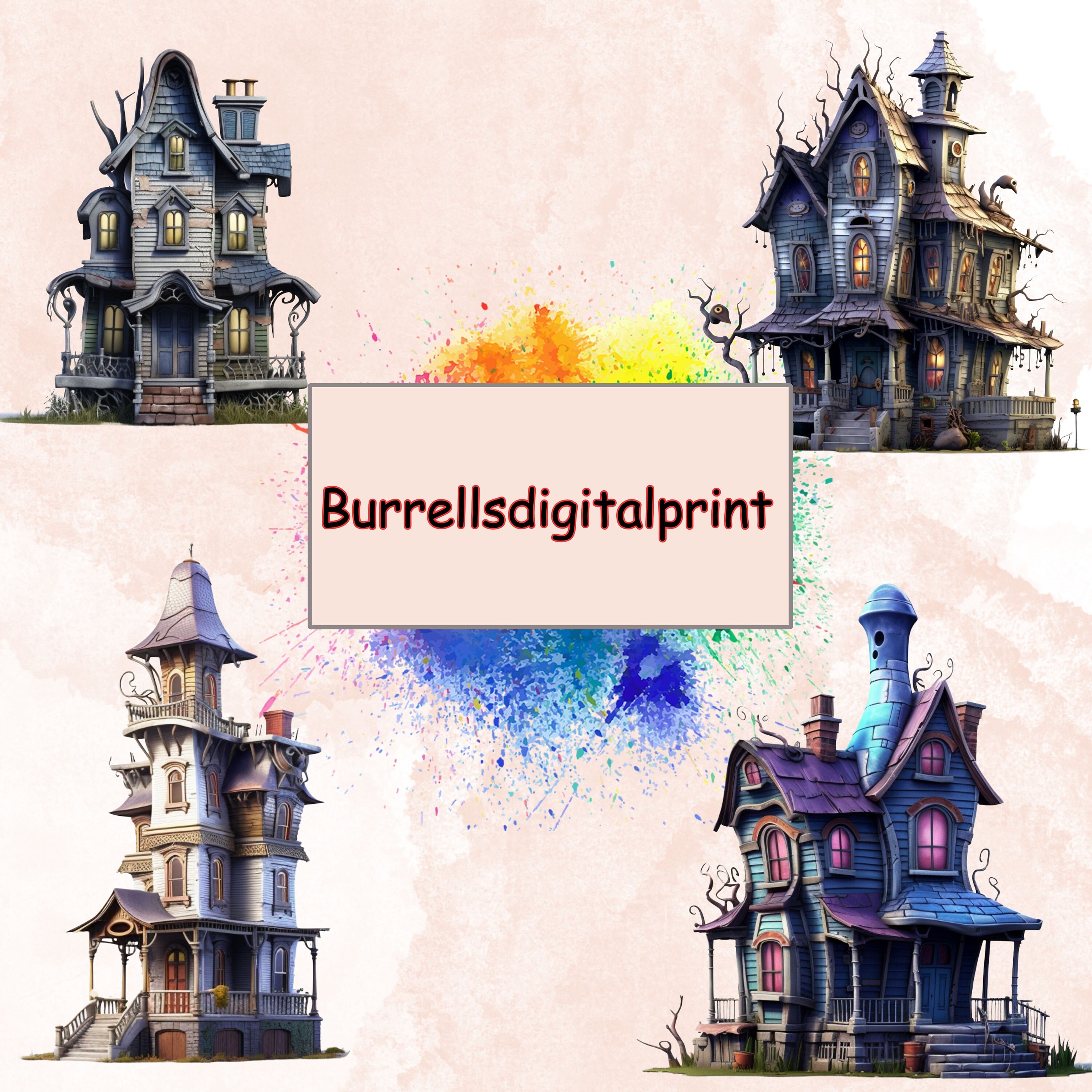 Haunted House Clipart, Halloween Clipart, Commercial Use, Transparent ...