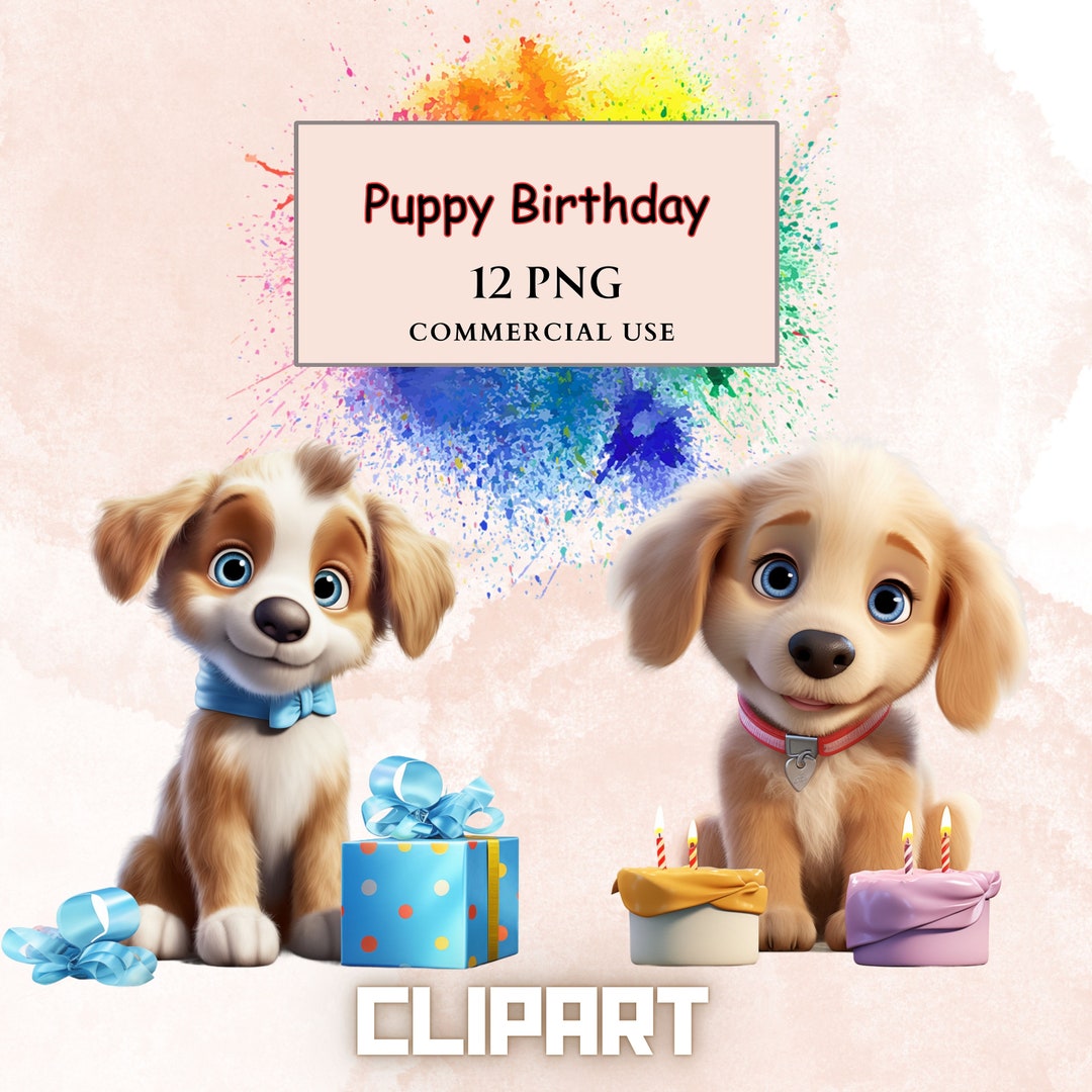 Cute Puppy Birthday Clipart: Kids' DIY, Decor, Party, Commercial Use ...